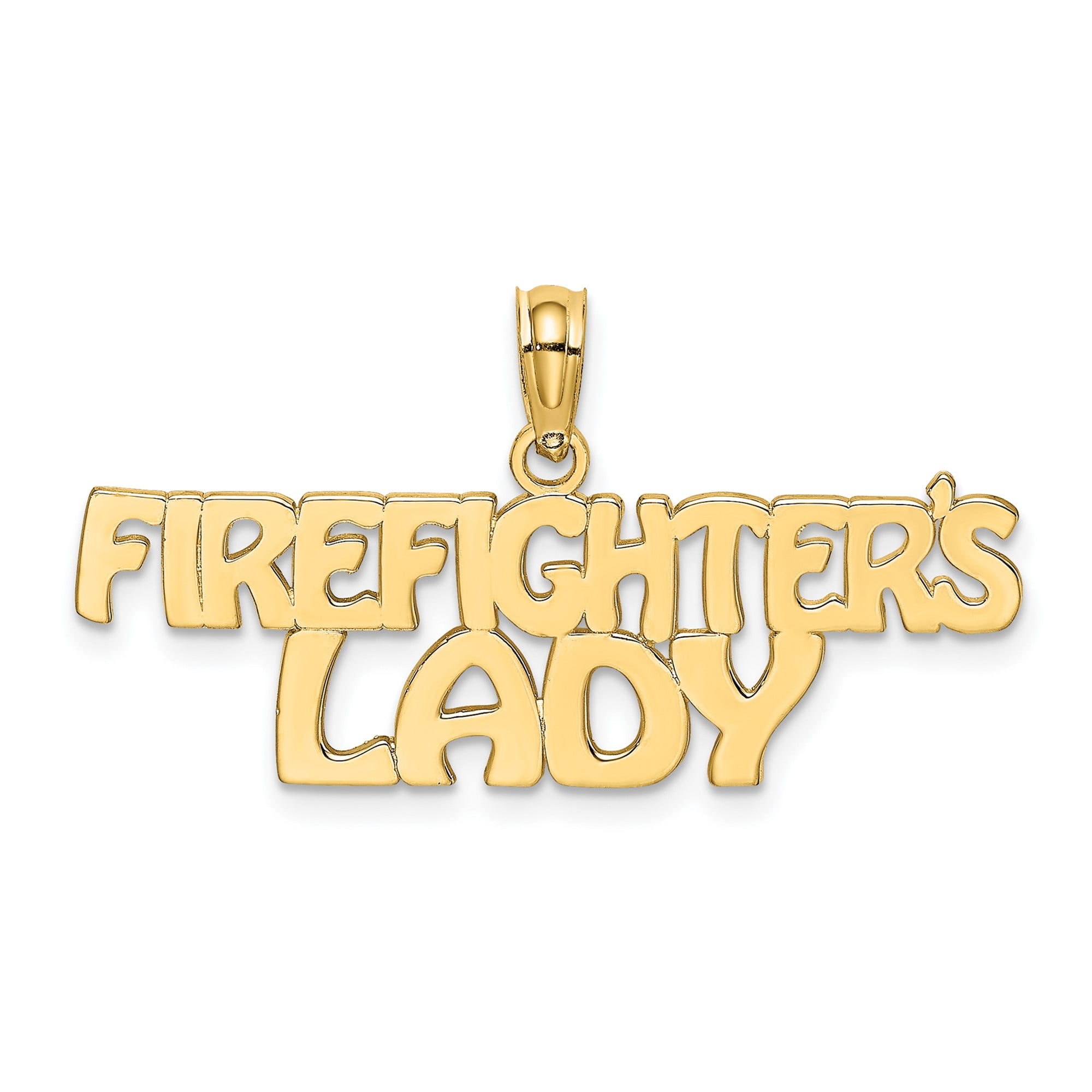 10k Yellow Gold Firefighters Lady Pendant for Women with Bold Text Design, Romantic Support ...