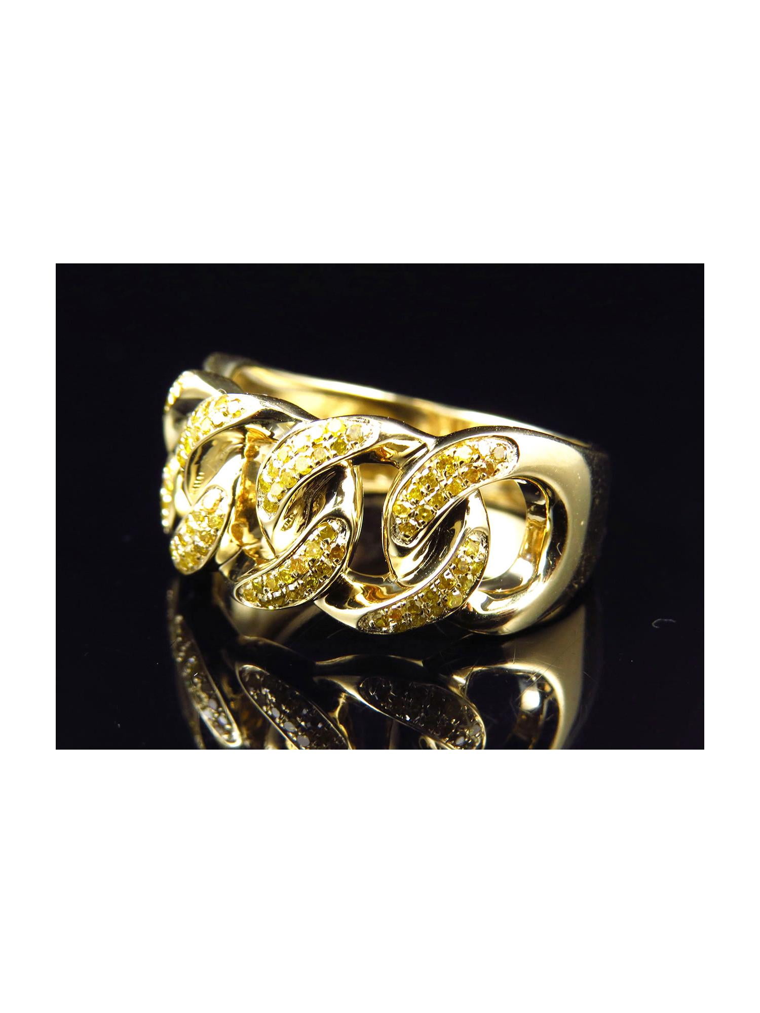 10k Yellow Gold Genuine Canary Diamond Cuban Link Pinky Ring (0.38ct ...