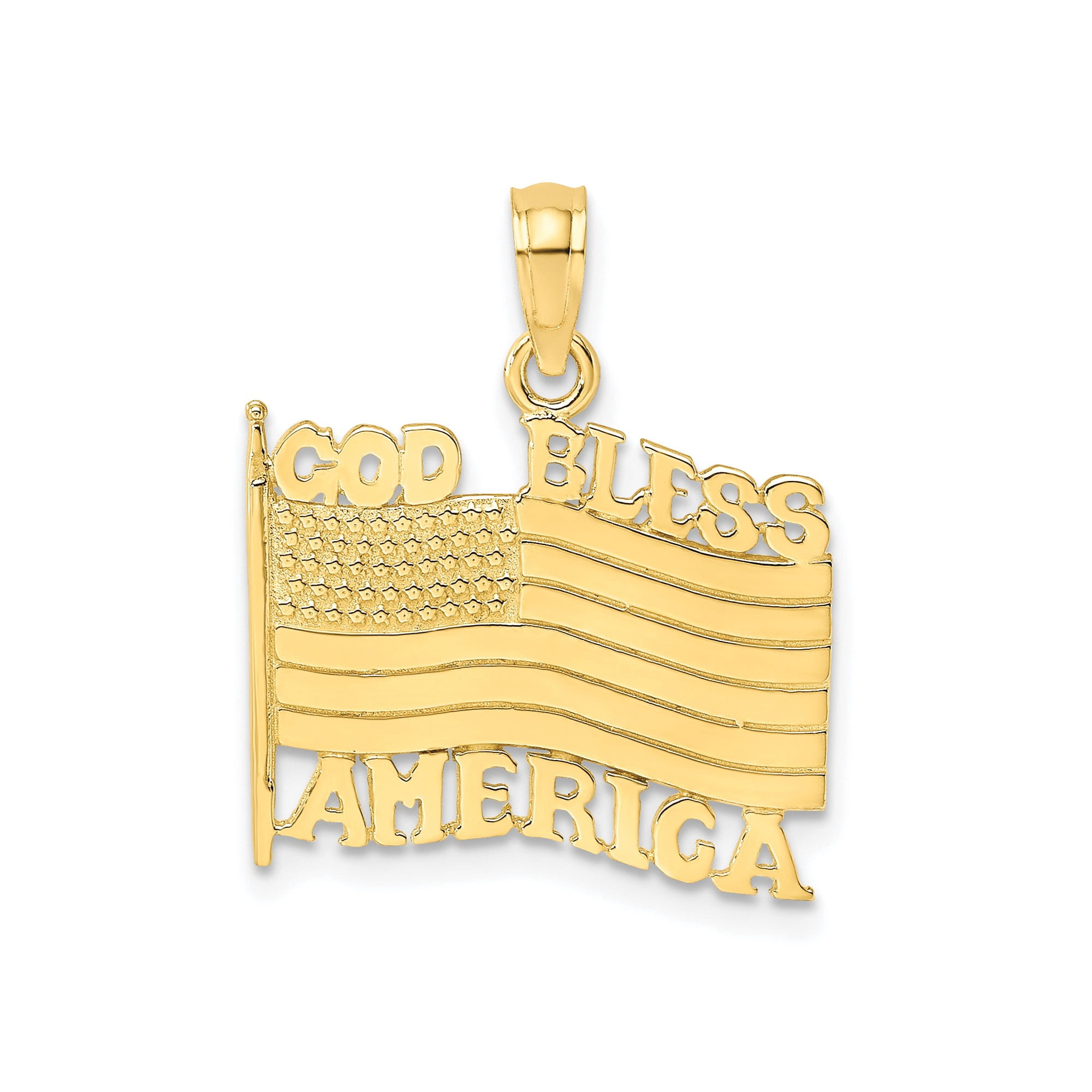 10K Yellow Gold God Bless America Flag Pendant, Polished Textured ...
