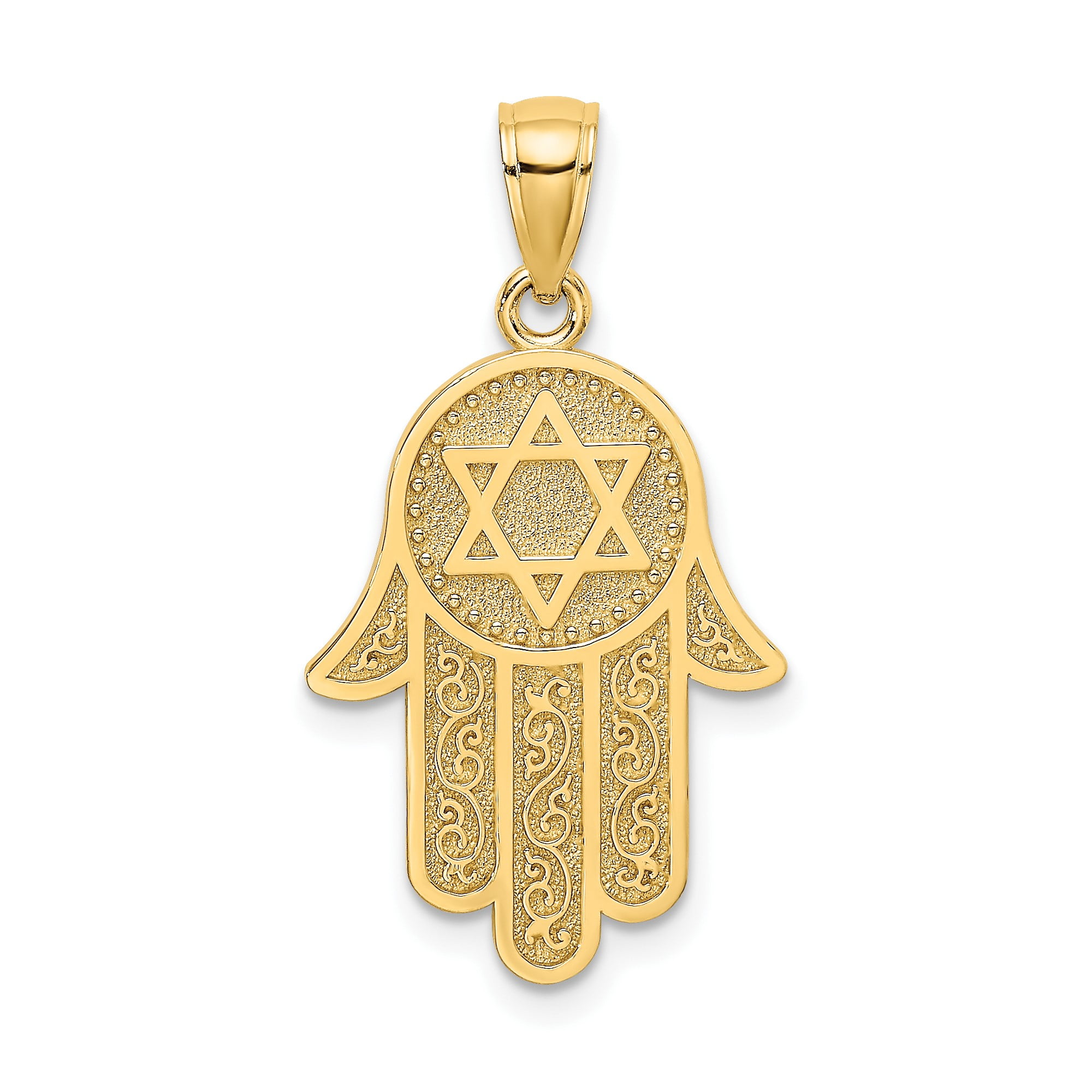 10k Yellow Gold Hamsa Hand Pendant with Star of David for Women or ...