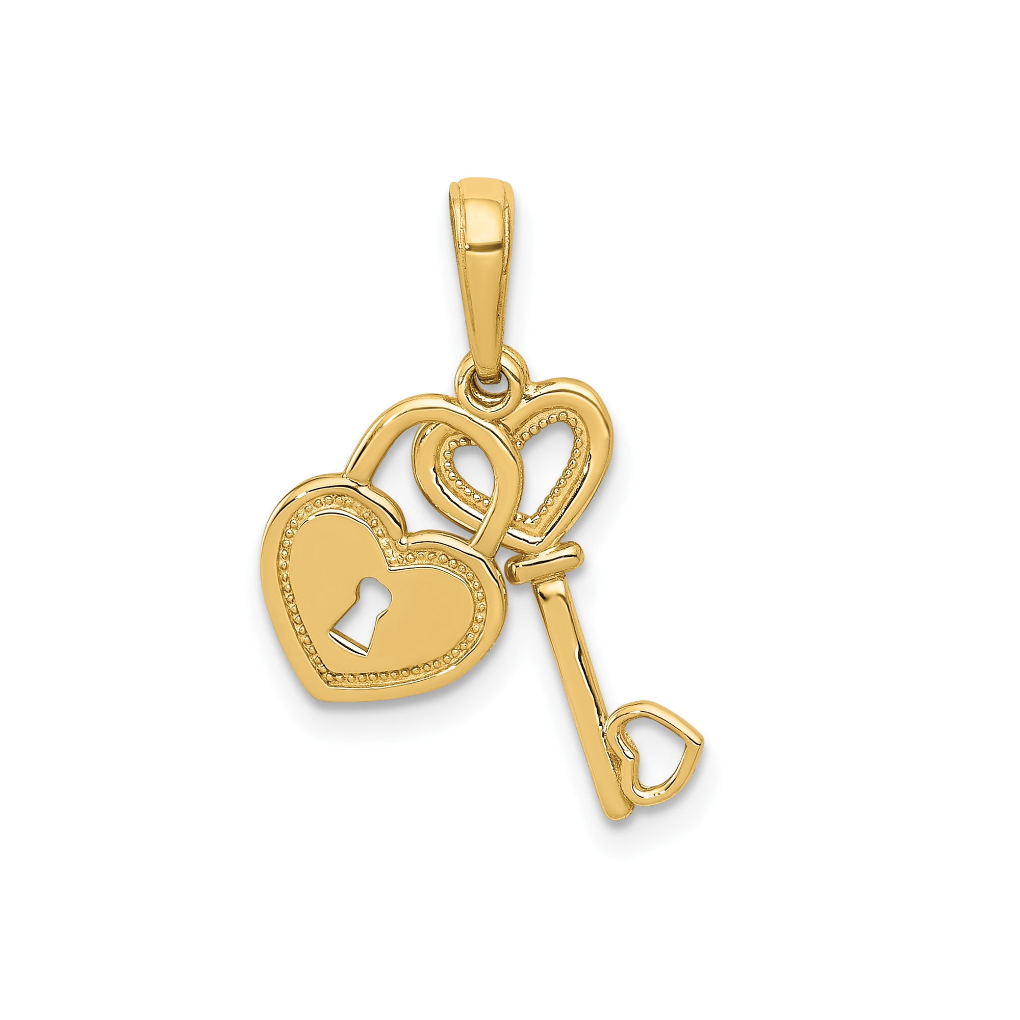 10k Yellow Gold Heart Lock and Key Pendant for Women, Romantic Necklace ...