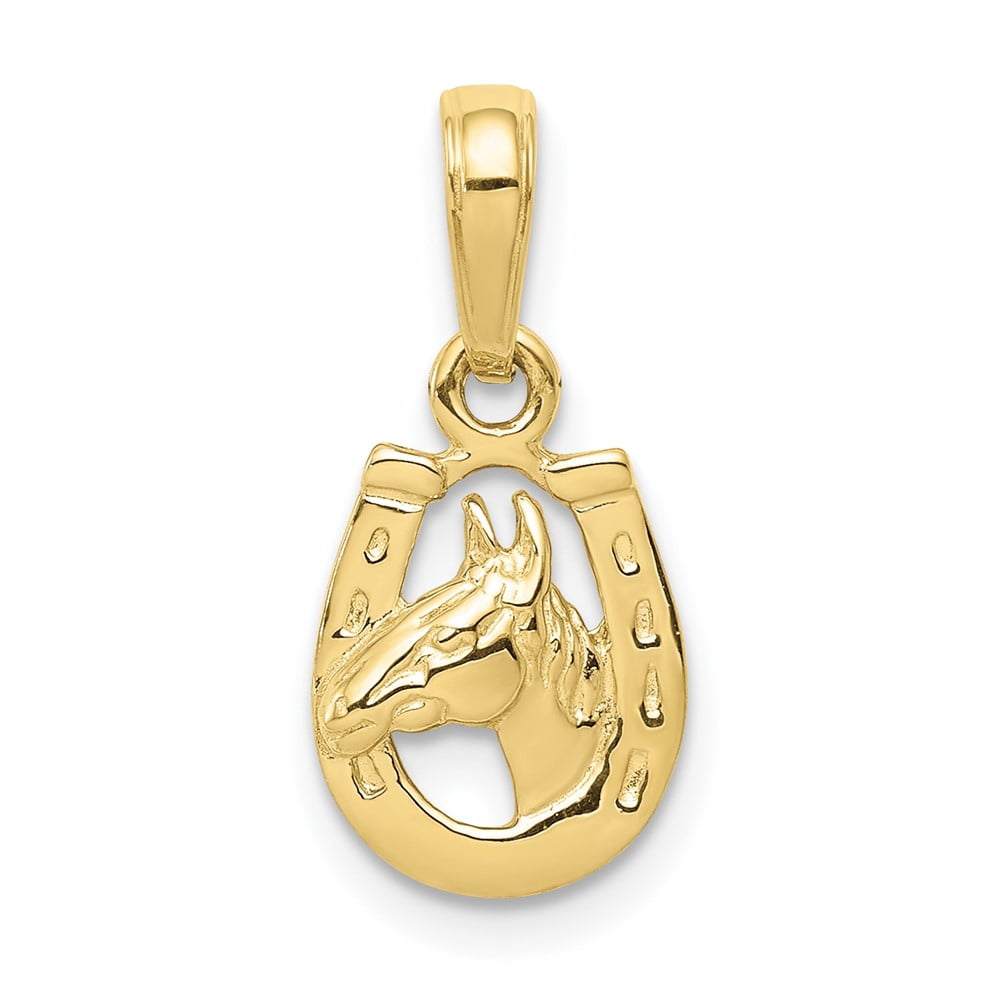 10k Yellow Gold Horse Head in Horseshoe Pendant Fine Jewelry For Women ...