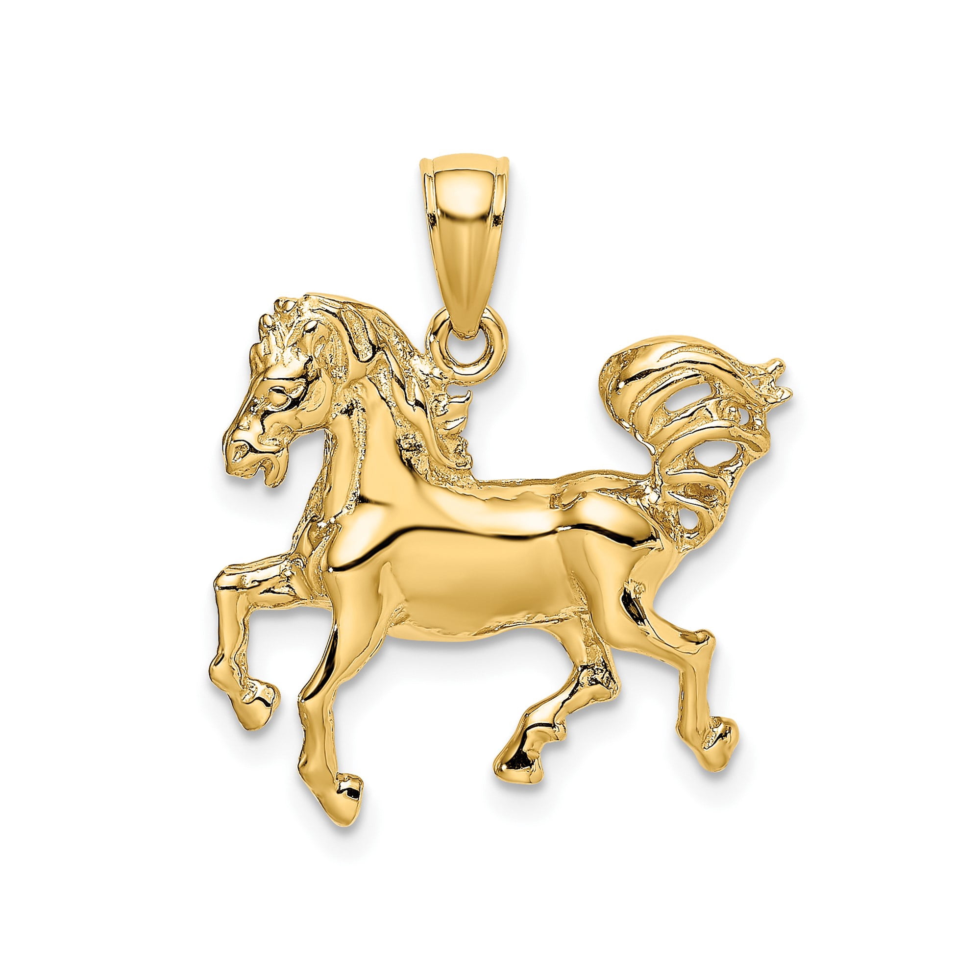 10k Yellow Gold Horse Pendant for Women or Unisex, Polished Trotting ...