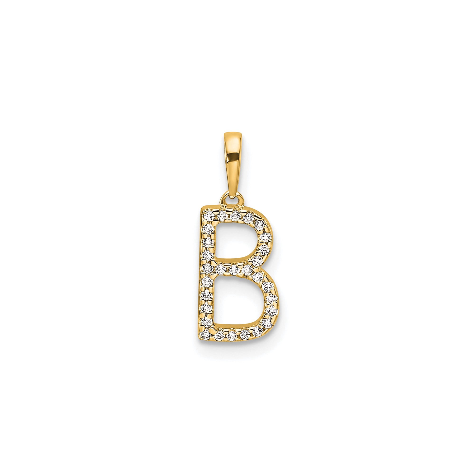 10k Yellow Gold Initial B Pendant for Women with White Stones, Alphabet ...