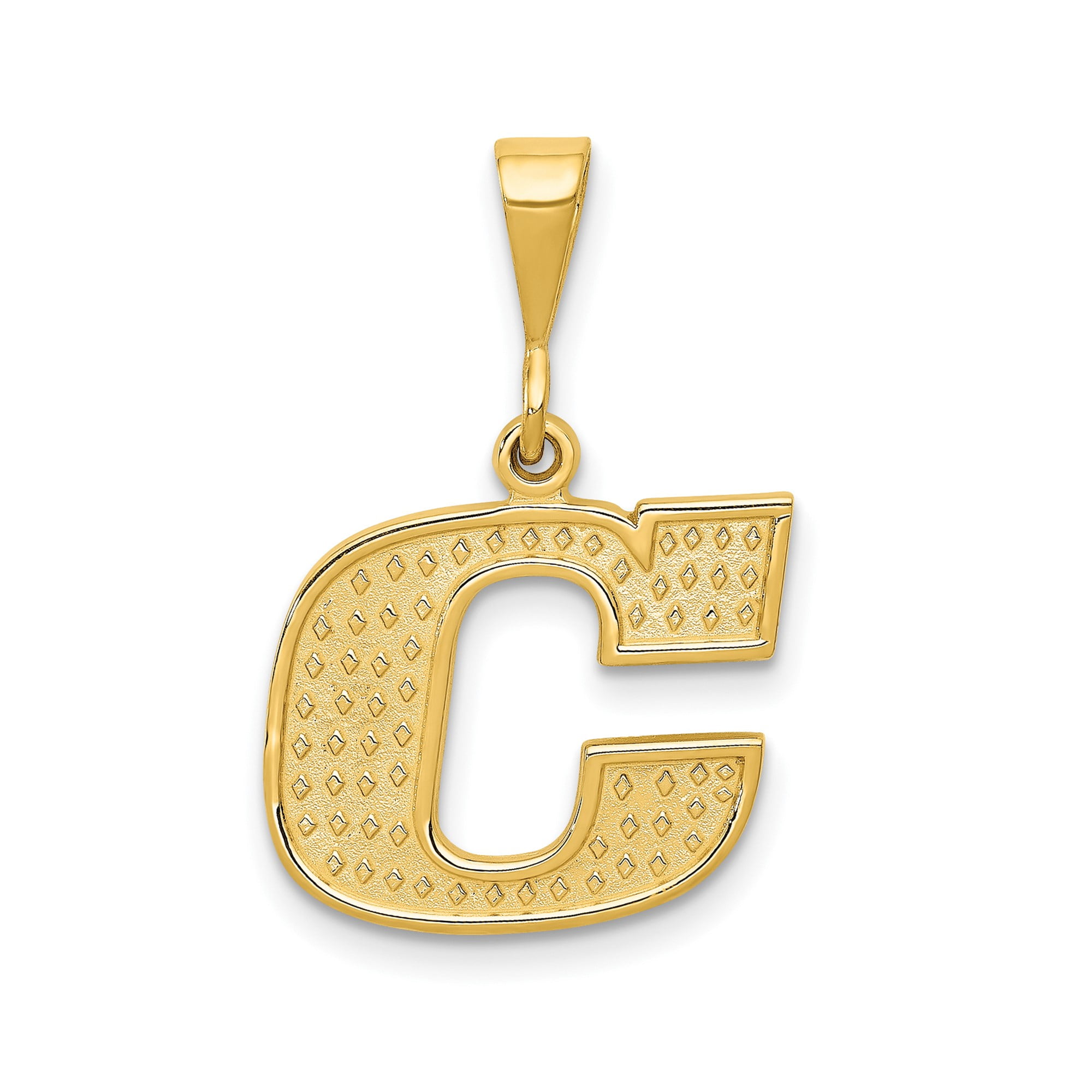 10k Yellow Gold Initial C Pendant for Men and Women, Diamond Cut Letter ...