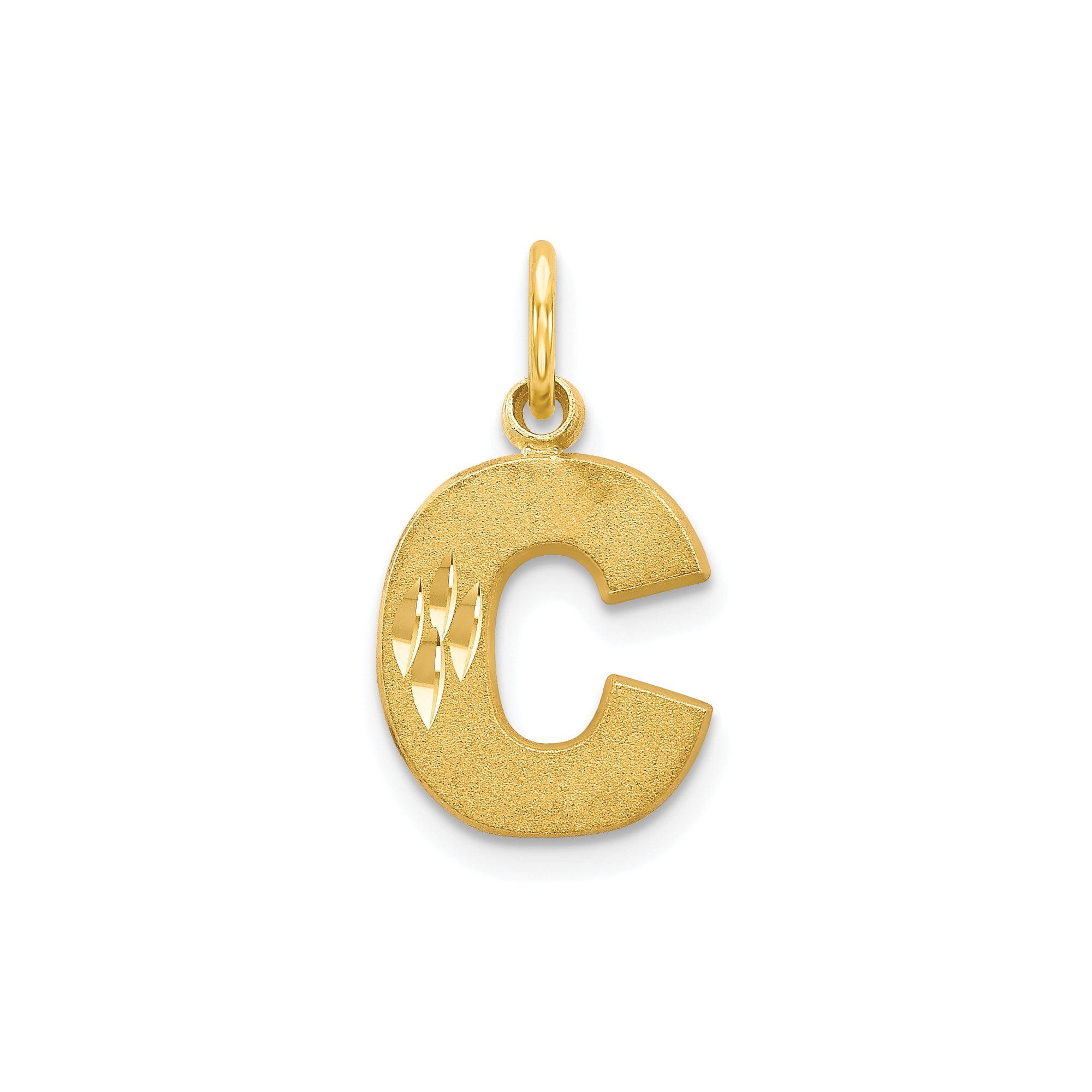 10k Yellow Gold Initial C Pendant for Women with Polished Textured ...