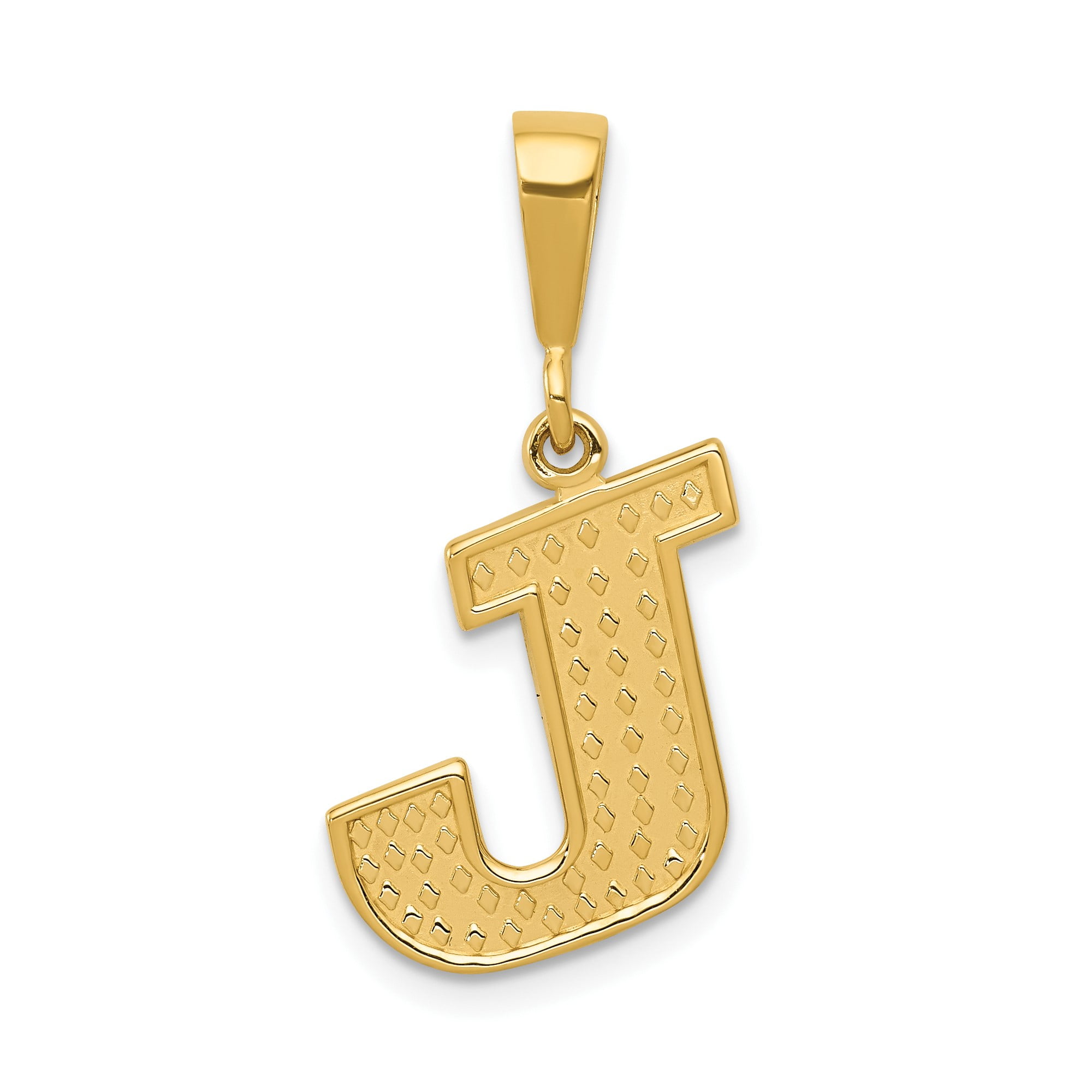 10k Yellow Gold Initial J Pendant for Women or Unisex, Textured Diamond ...
