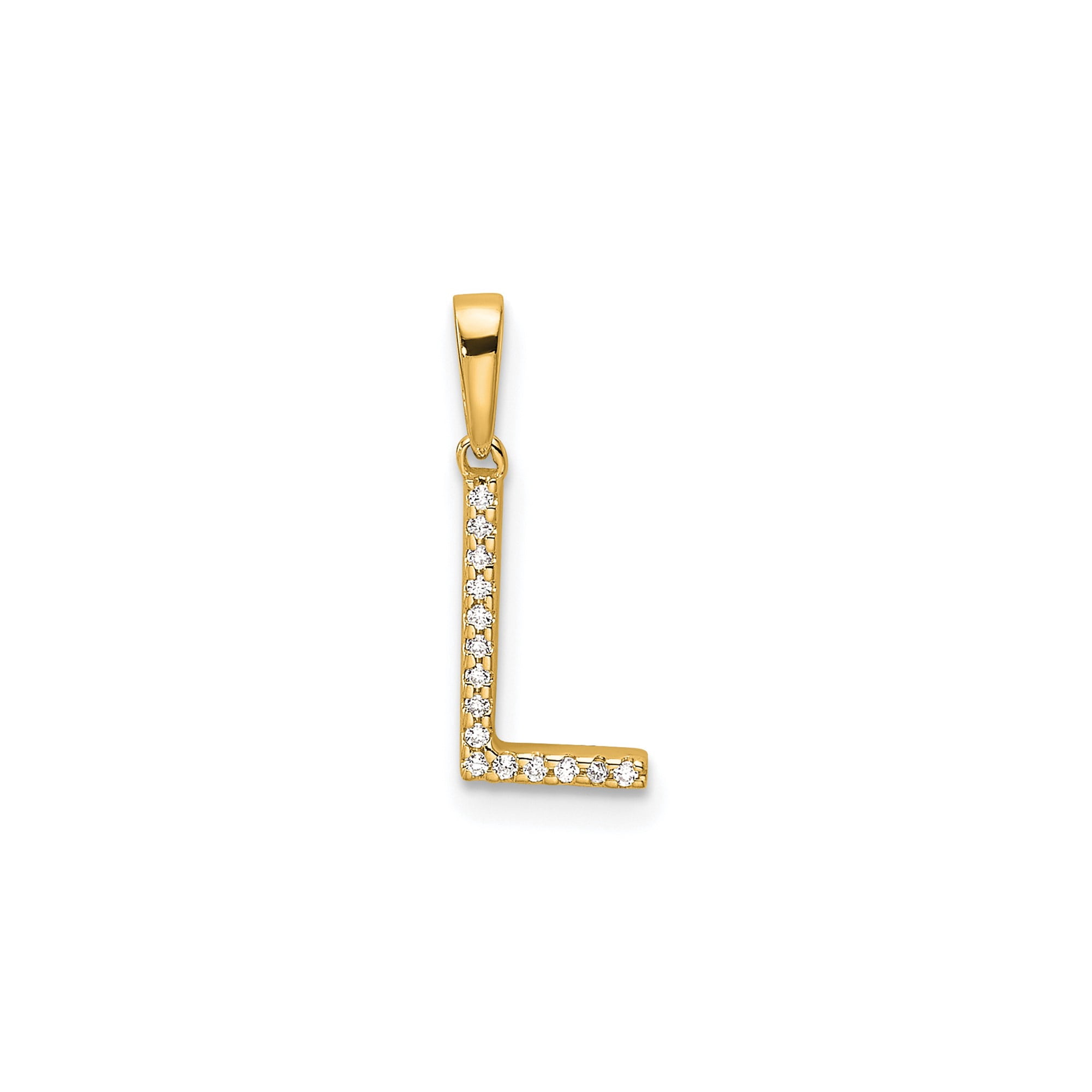 10k Yellow Gold Initial L Pendant for Women with White Gemstones, Block ...
