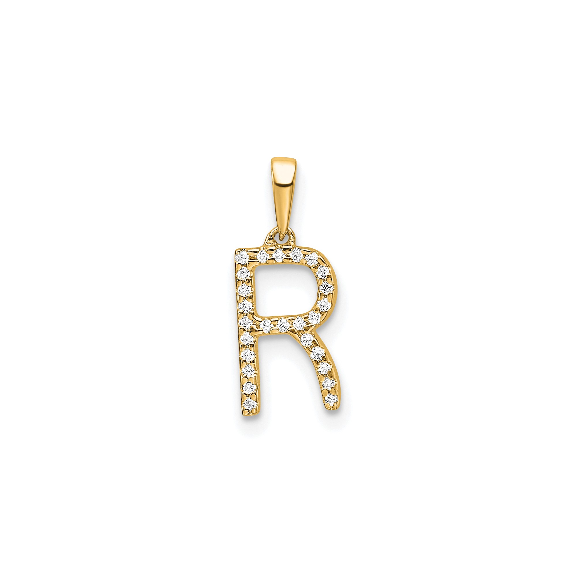 10k Yellow Gold Letter R Pendant for Women, White Stone Initial Charm ...