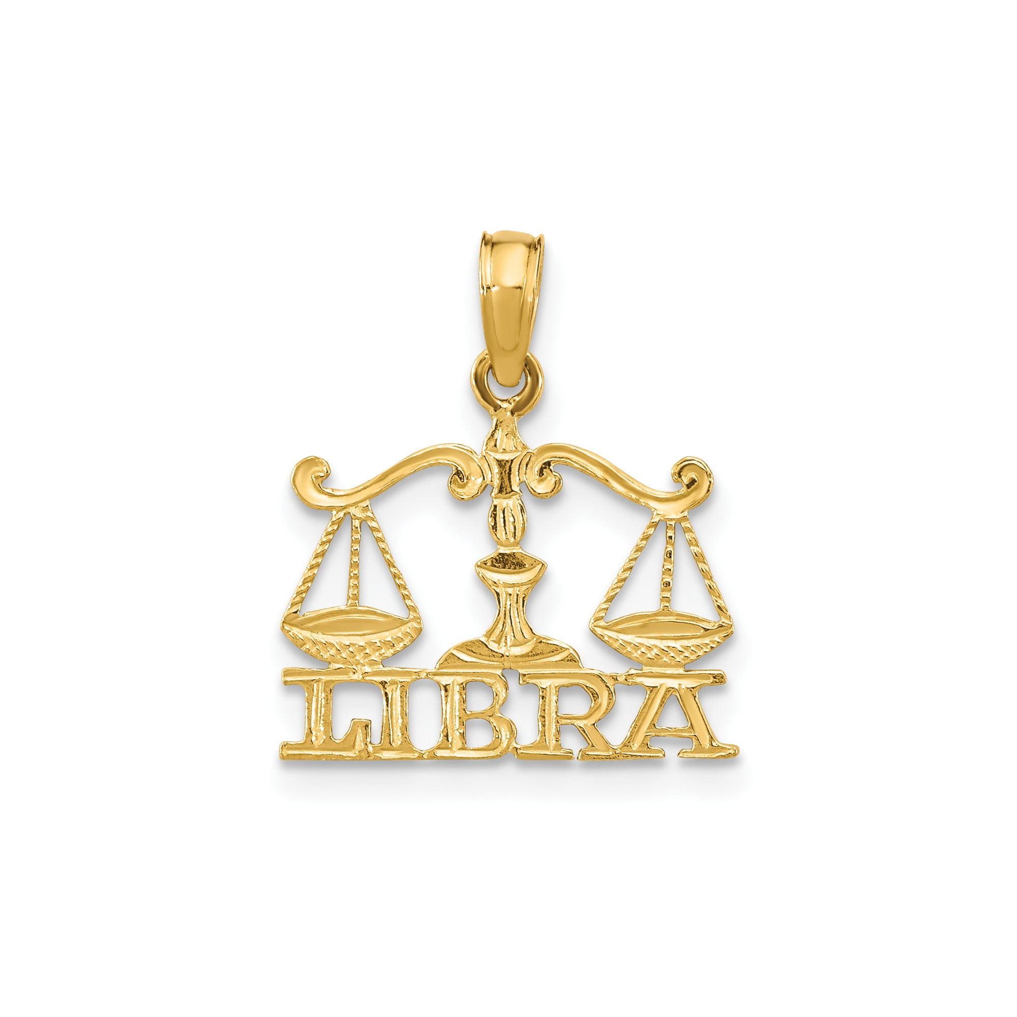 10k Yellow Gold Libra Zodiac Pendant with Scales Symbol and Libra Text ...