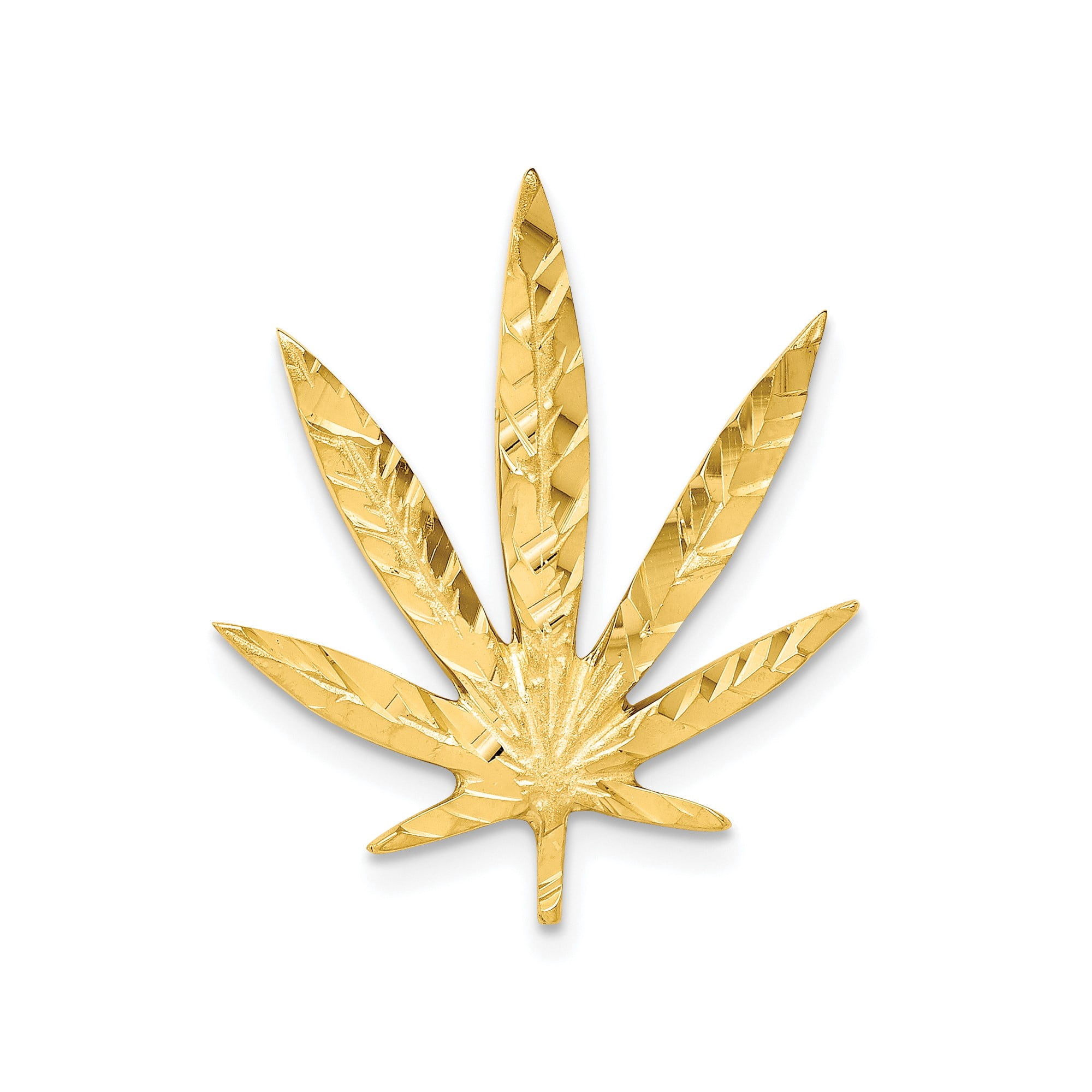 10k Yellow Gold Marijuana Leaf Pendant for Men and Women, Textured ...