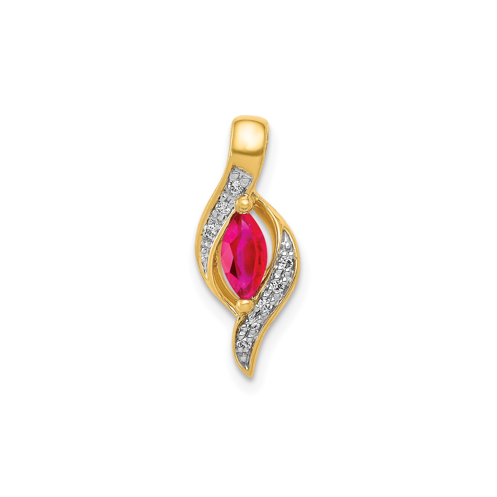 10k Yellow Gold Marquise Red Gemstone Pendant for Women, Diamond ...