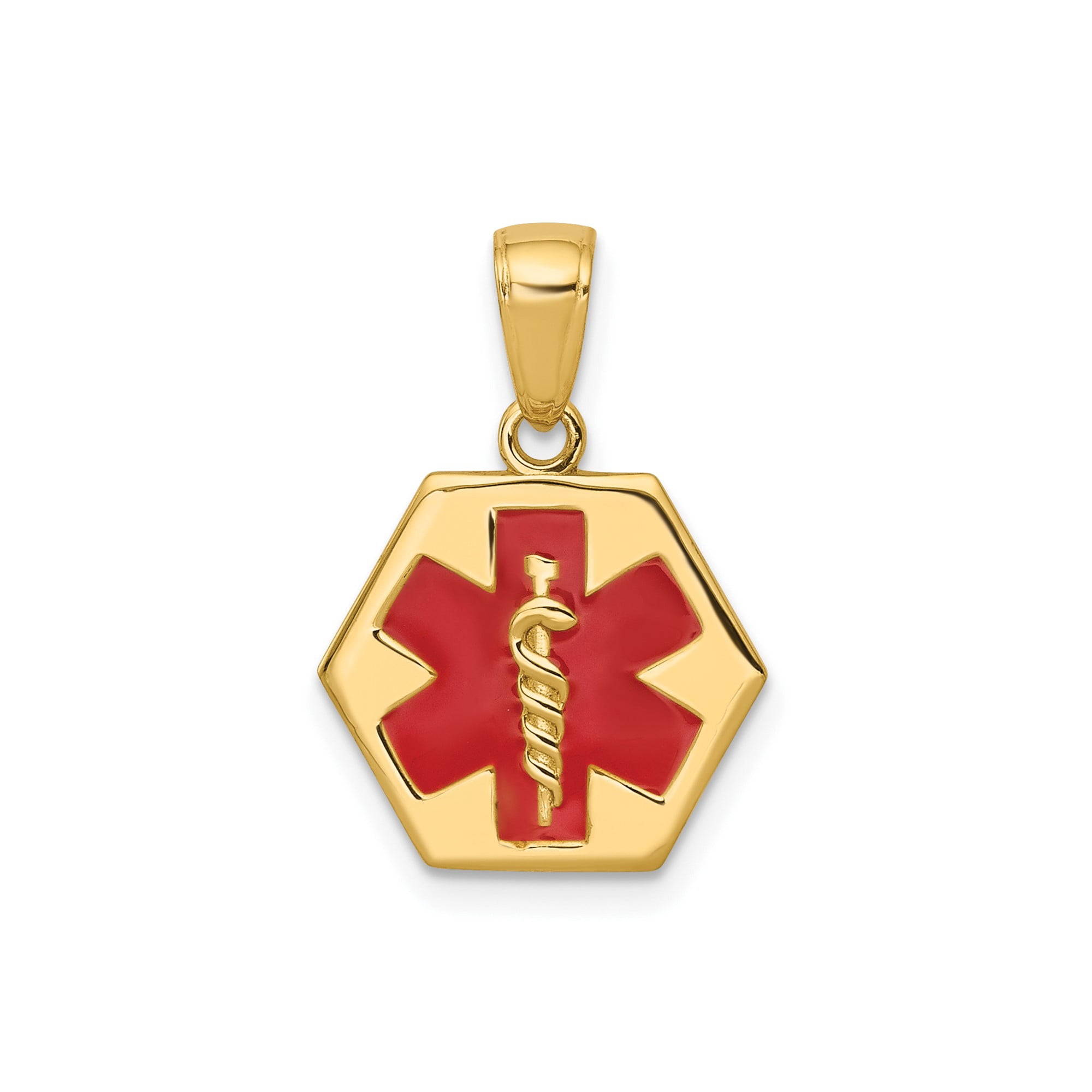 10k Yellow Gold Medical ID Pendant for Men or Women with Red Star of ...