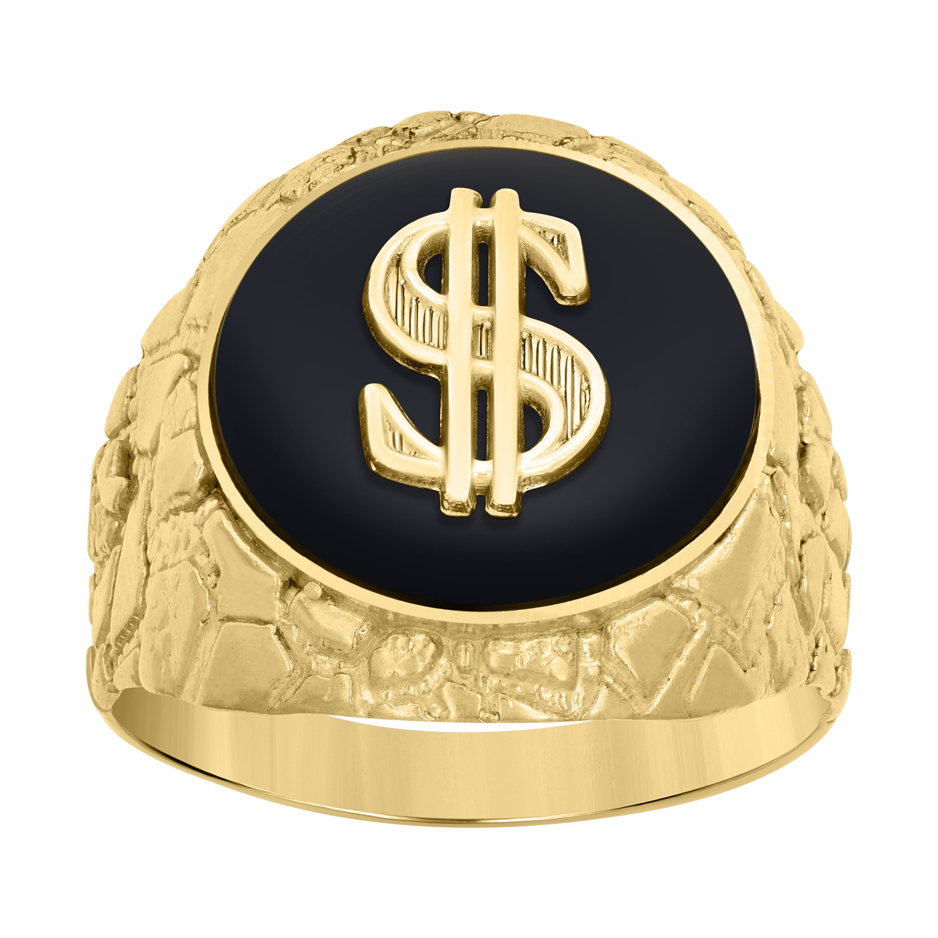 10k Yellow Gold Men Black Enamel Dollar Sign Currency Ring - Walmart.com
