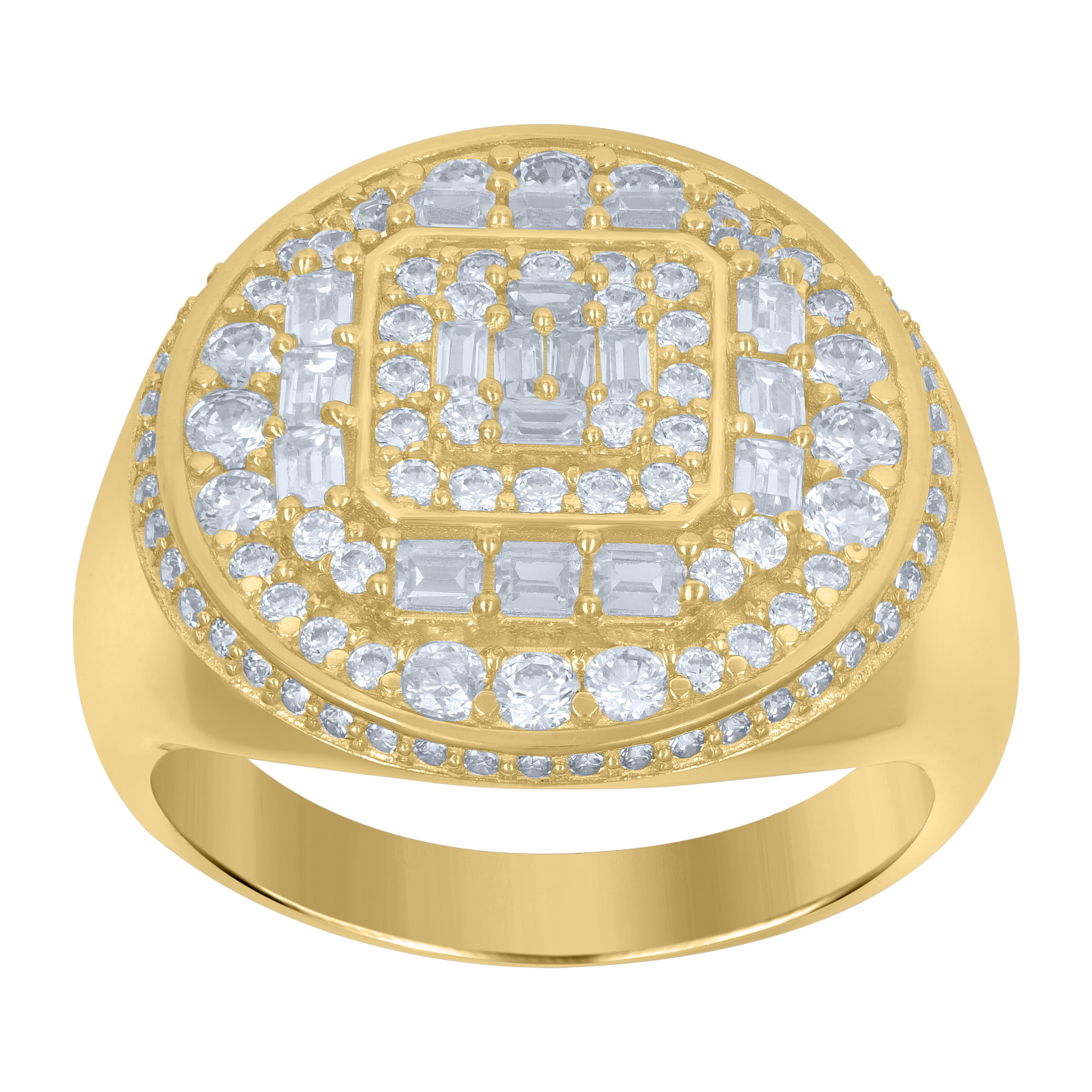 10k Yellow Gold Mens Baguette Round Cubic-Zirconia Round Head Fashion ...