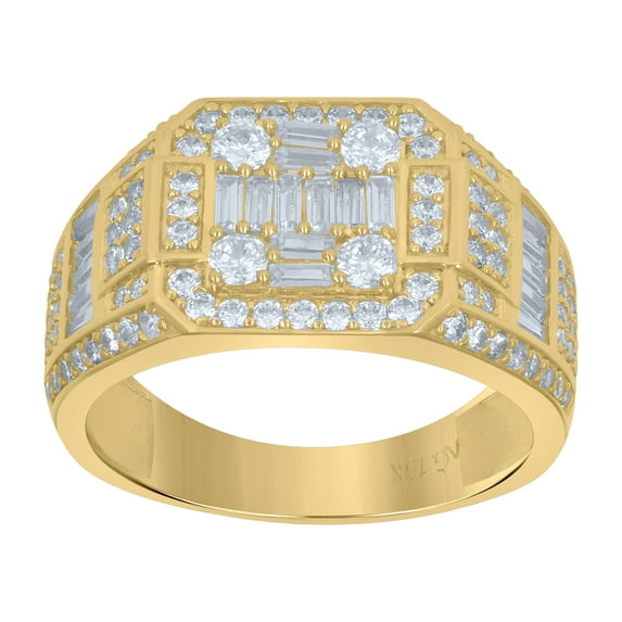 10k Yellow Gold Mens Baguette Round Cubic-Zirconia Square Head Fashion ...