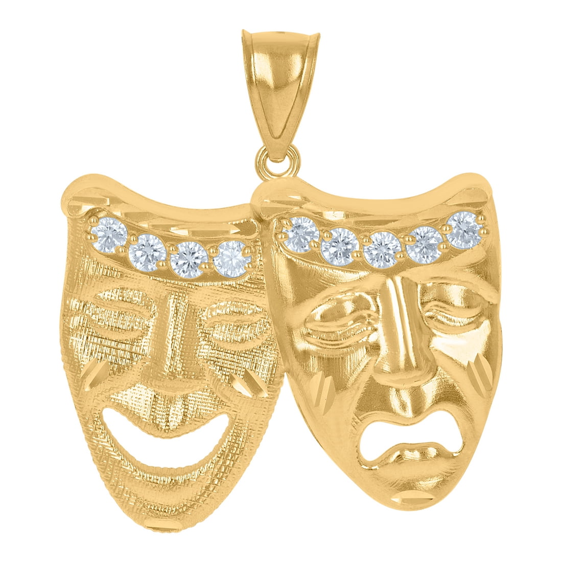 10k Yellow Gold Mens CZ Simulated Diamond Comedy Tragedy Mask Fashion ...