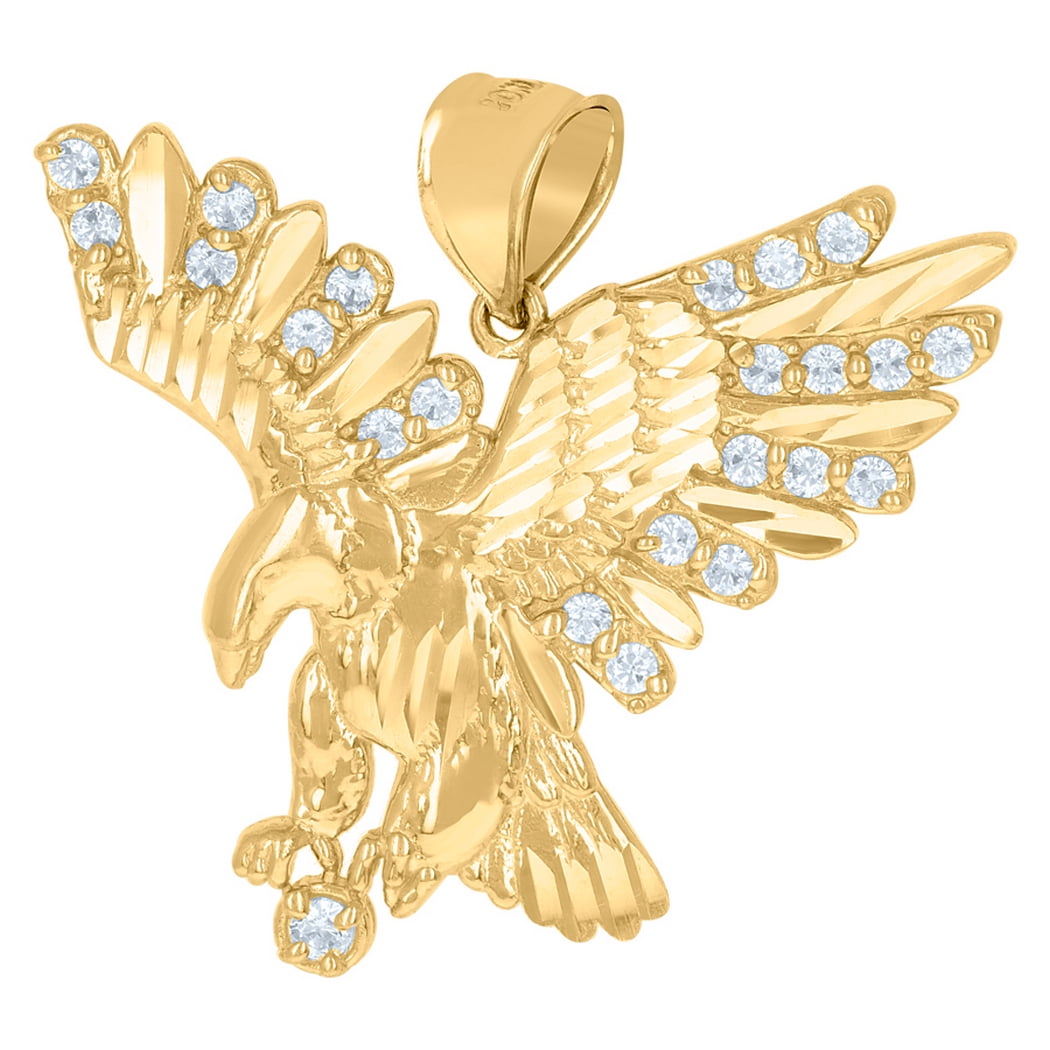 10k Yellow Gold Mens CZ Cubic Zirconia Simulated Diamond Eagle Bird ...