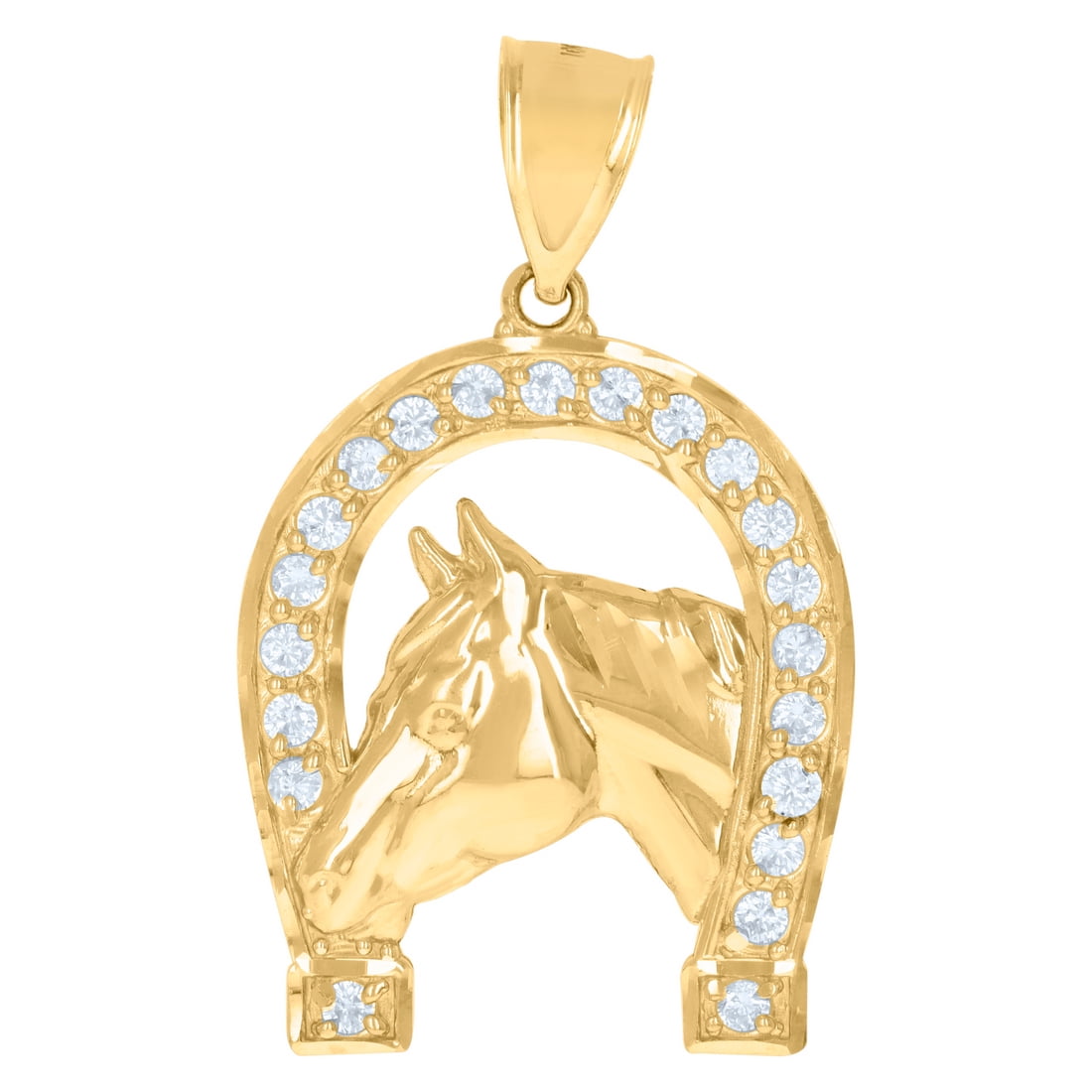 10k Yellow Gold Mens CZ Simulated Diamond Horse Head Horseshoe Good ...