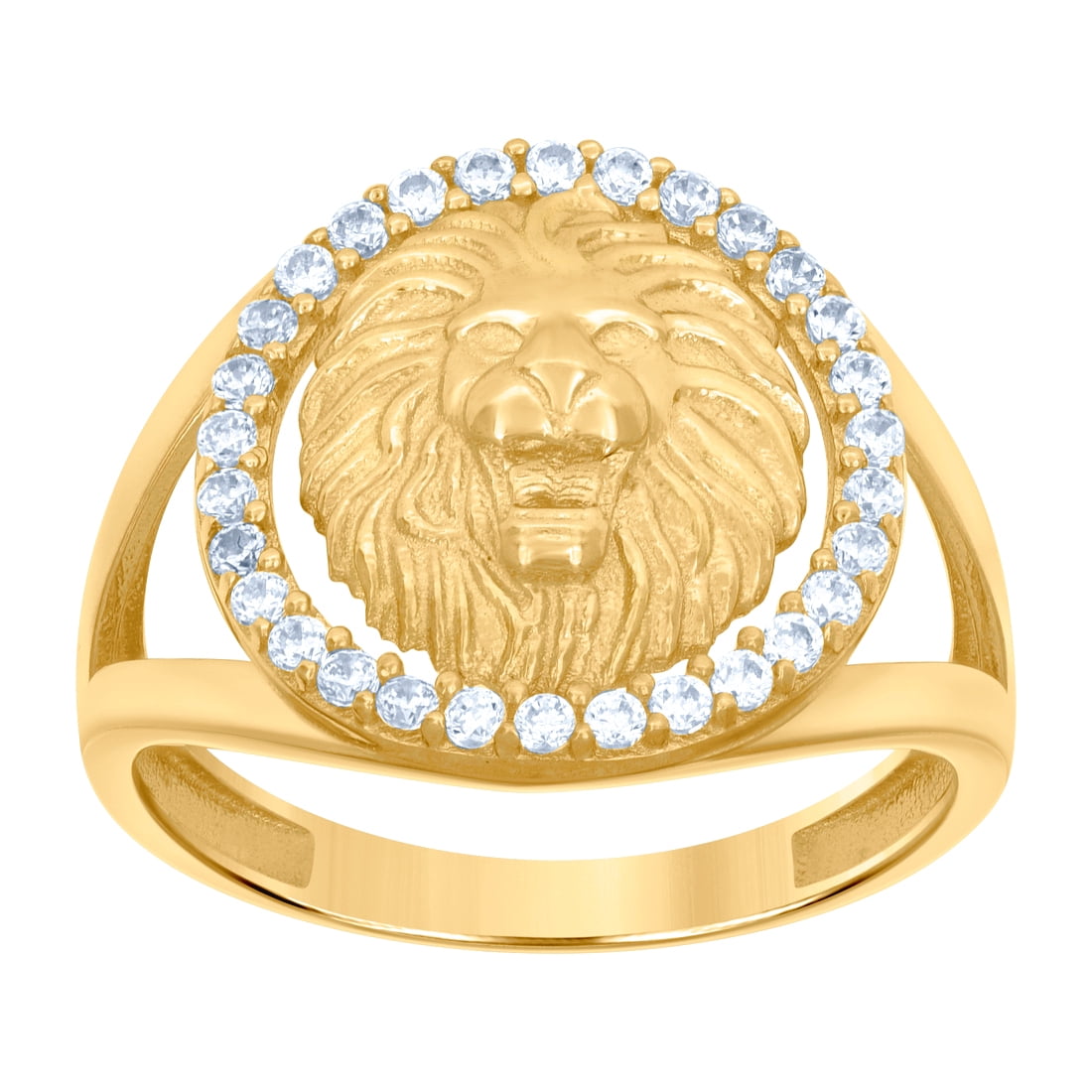 10k Yellow Gold Mens Cubic Zirconia Leo/lion Head Zodiac Sign/wildlife ...