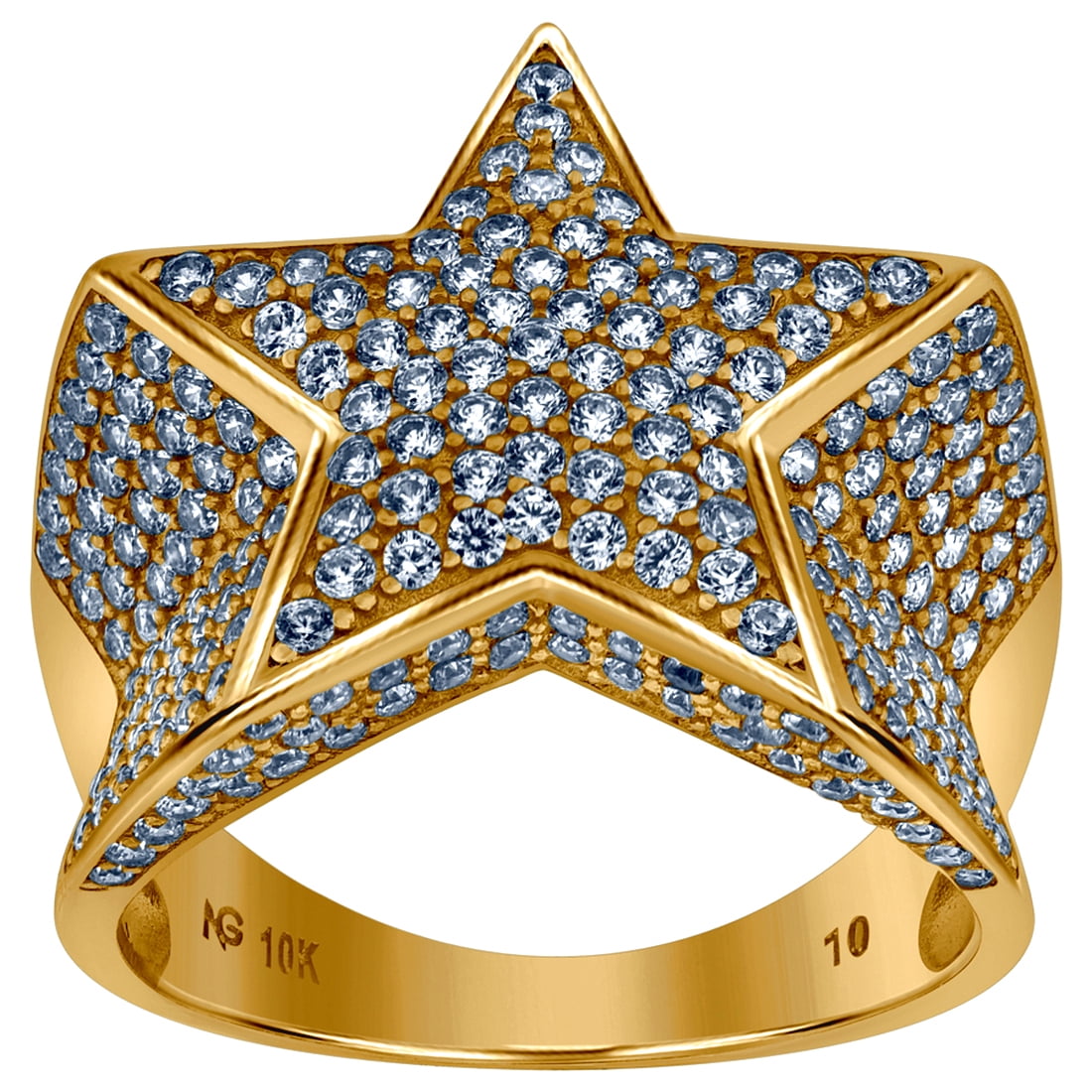 10k Yellow Gold Mens Cubic Zirconia Star Band Ring 18.7x4mm Wide Size ...