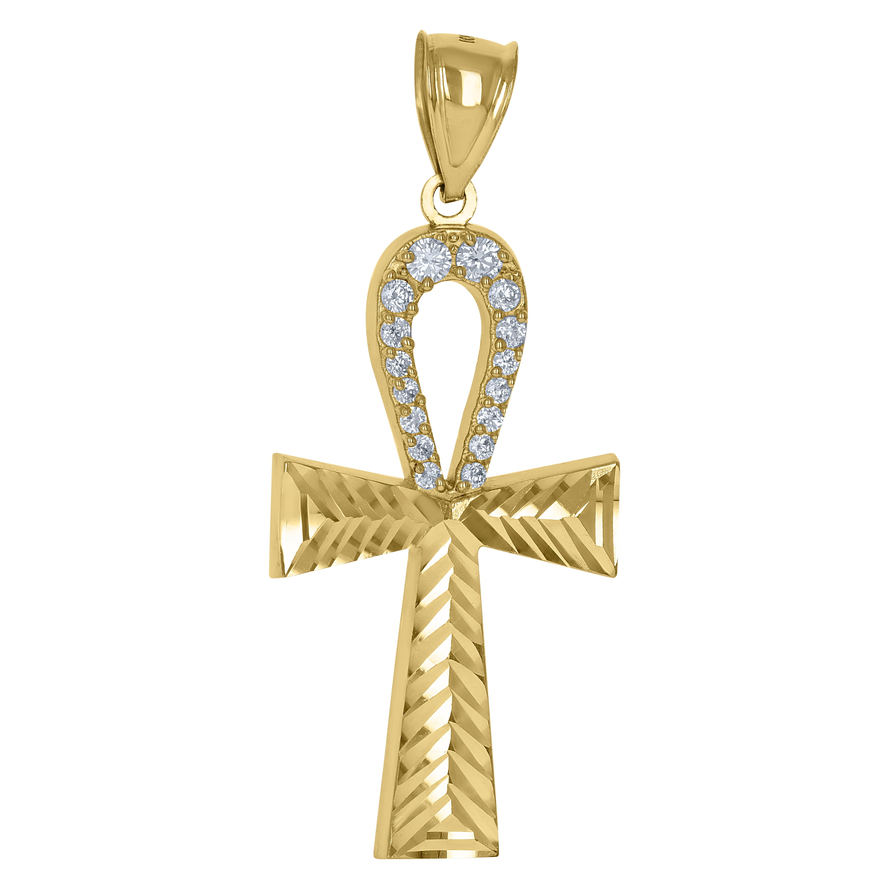 10k Yellow Gold Mens Cubic Zirconia Ankh Cross Egyptian Religious Charm ...