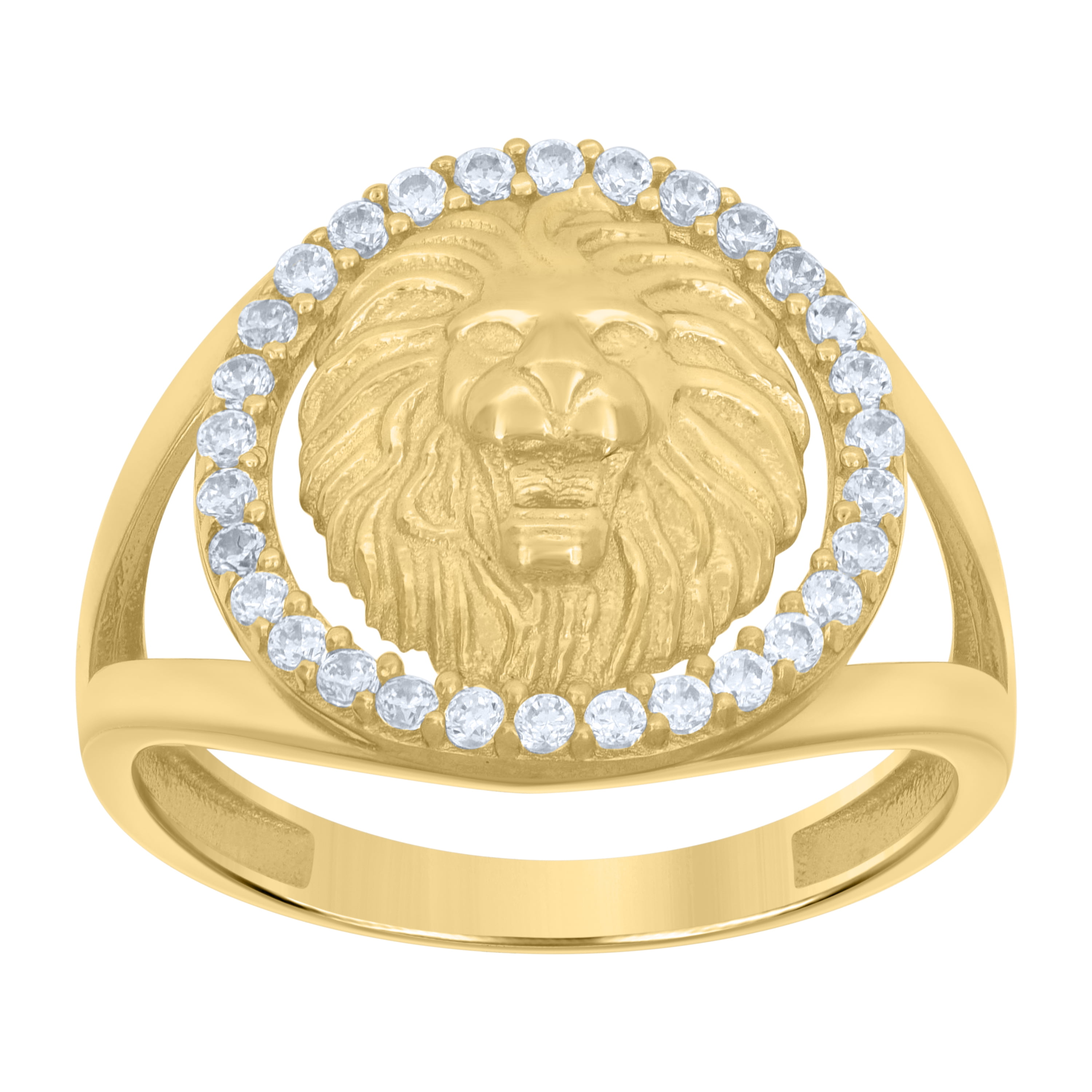 10k Yellow Gold Mens Cubic-Zirconia Leo/Lion Head Zodiac Sign/Wildlife ...