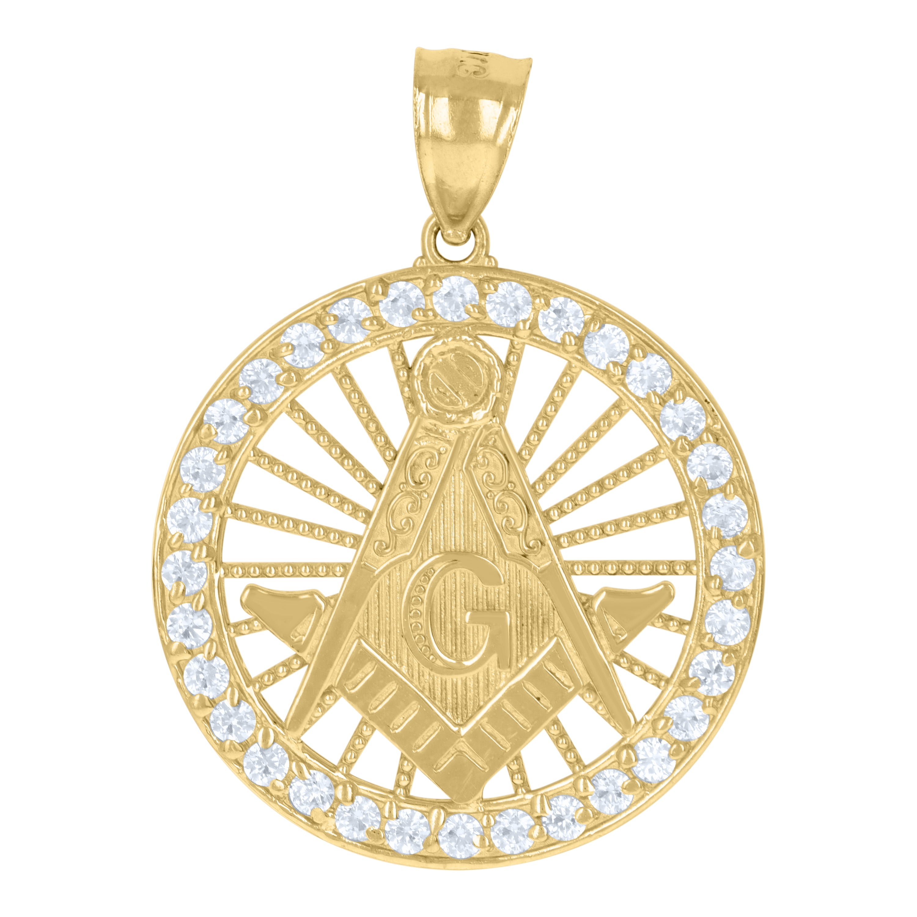 10k Yellow Gold Mens Cubic-Zirconia Masonic Symbol Religious Charm ...