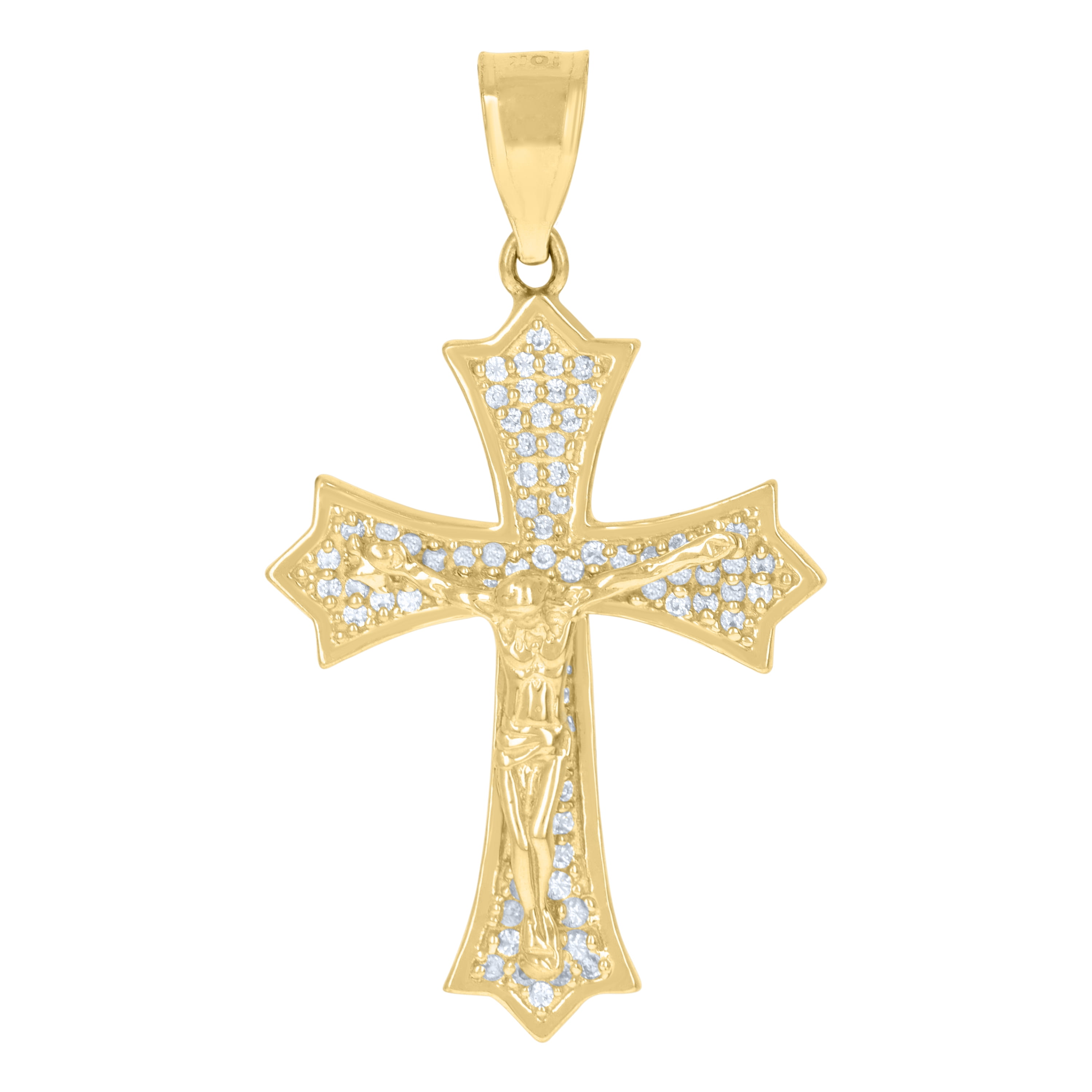 10k Yellow Gold Mens Cubic-Zirconia Religious Fleur De Lis Crucifix ...