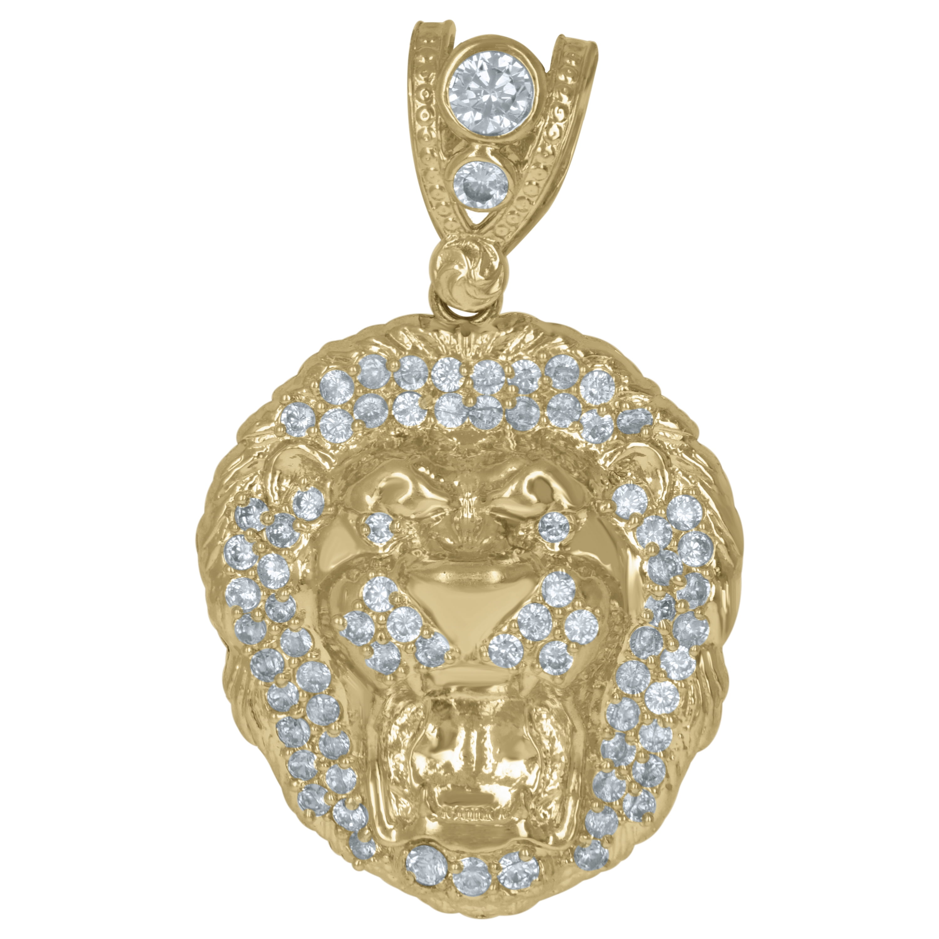 10k Yellow Gold Mens Cubic Zirconia Zodiac Sign Leo Lion Head Charm ...