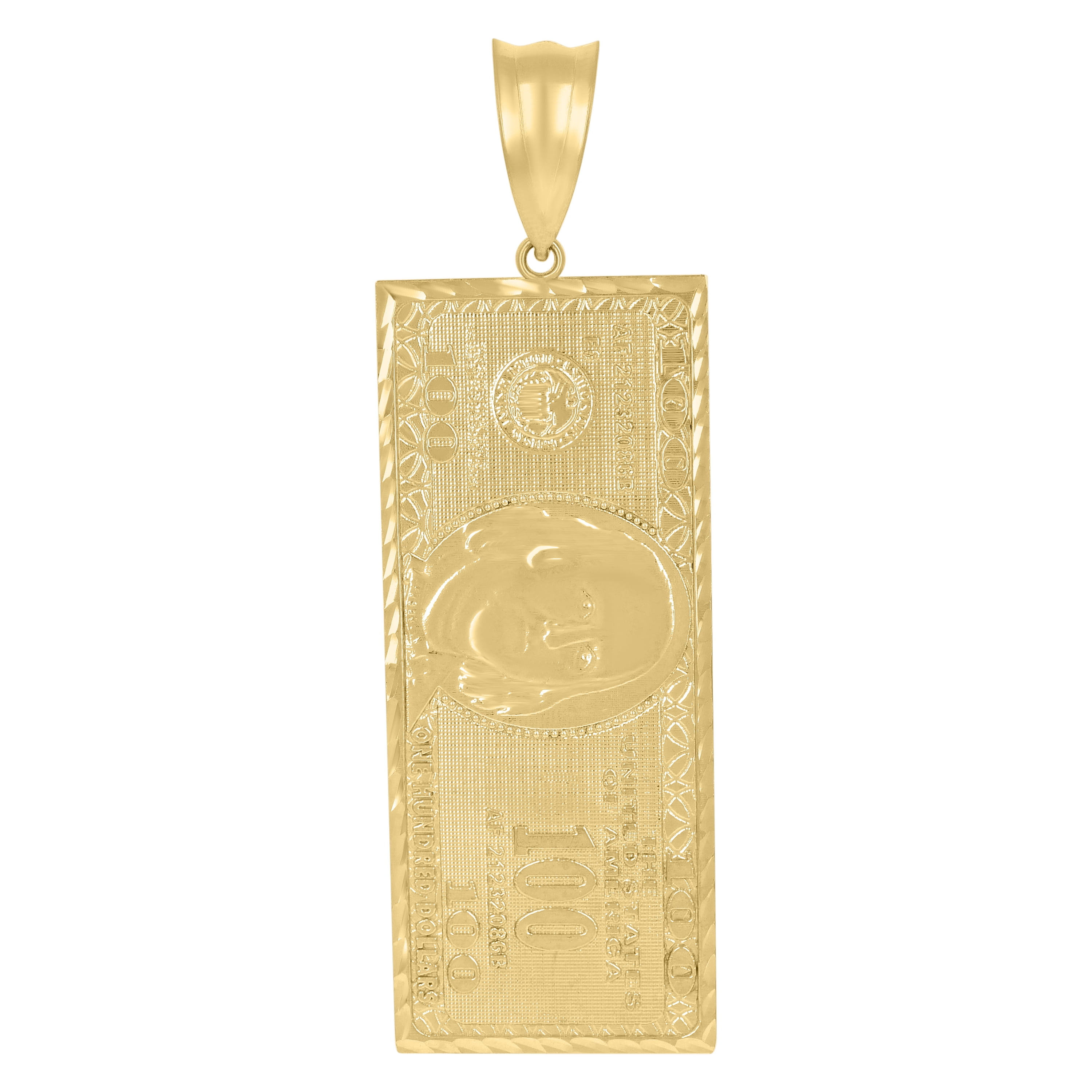 10k Yellow Gold Mens Hundred Dollar Bill Currency Charm Pendant ...