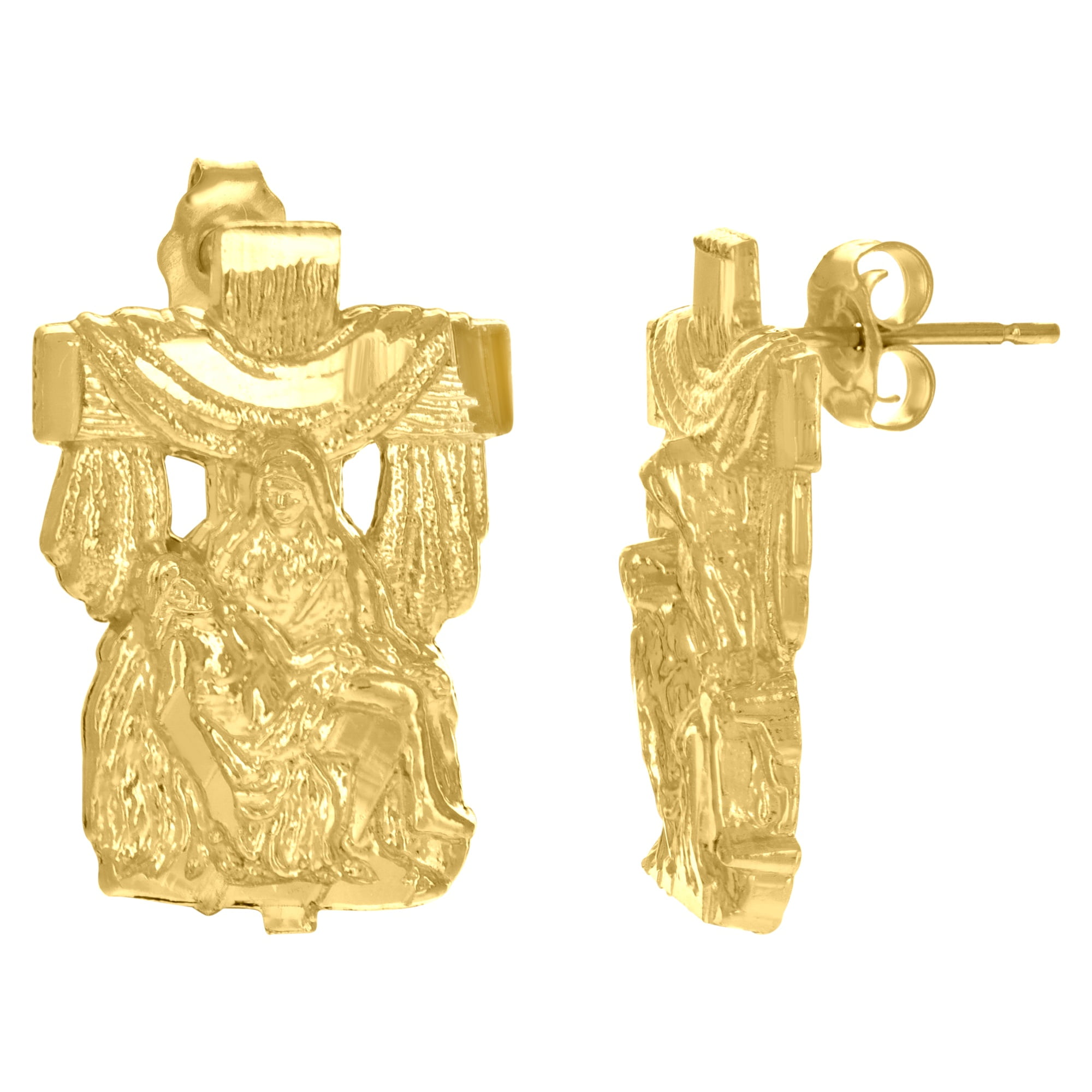 10k Yellow Gold Mens Jesus on Mother Mary's Lap Religious Cross Stud ...