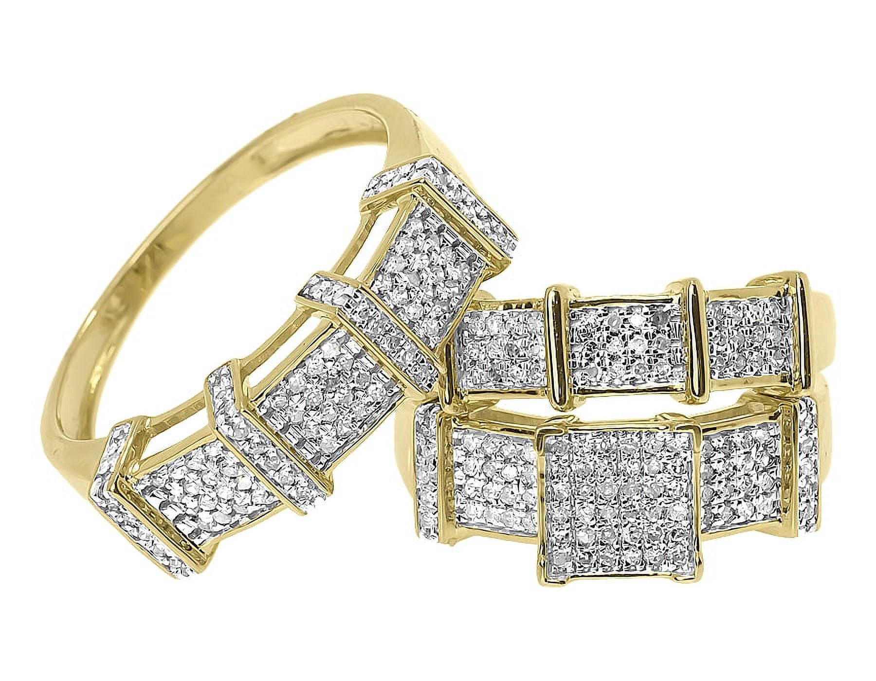 10k Yellow Gold Unique Diamond Trio Ring Set for Women, Engagement and ...