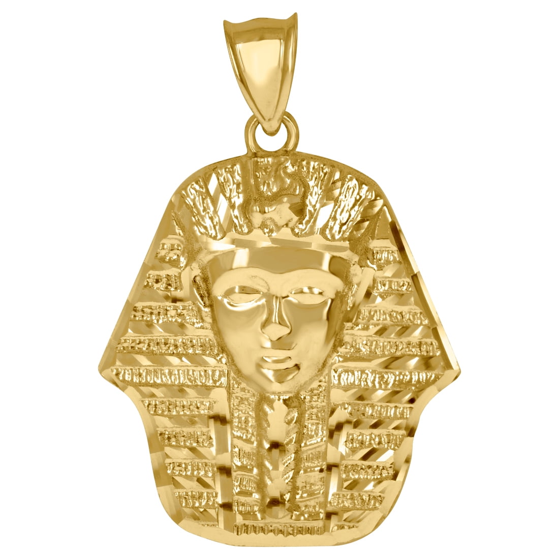 10k Yellow Gold Mens Pharaoh Egyptian Charm Pendant Necklace for Men ...