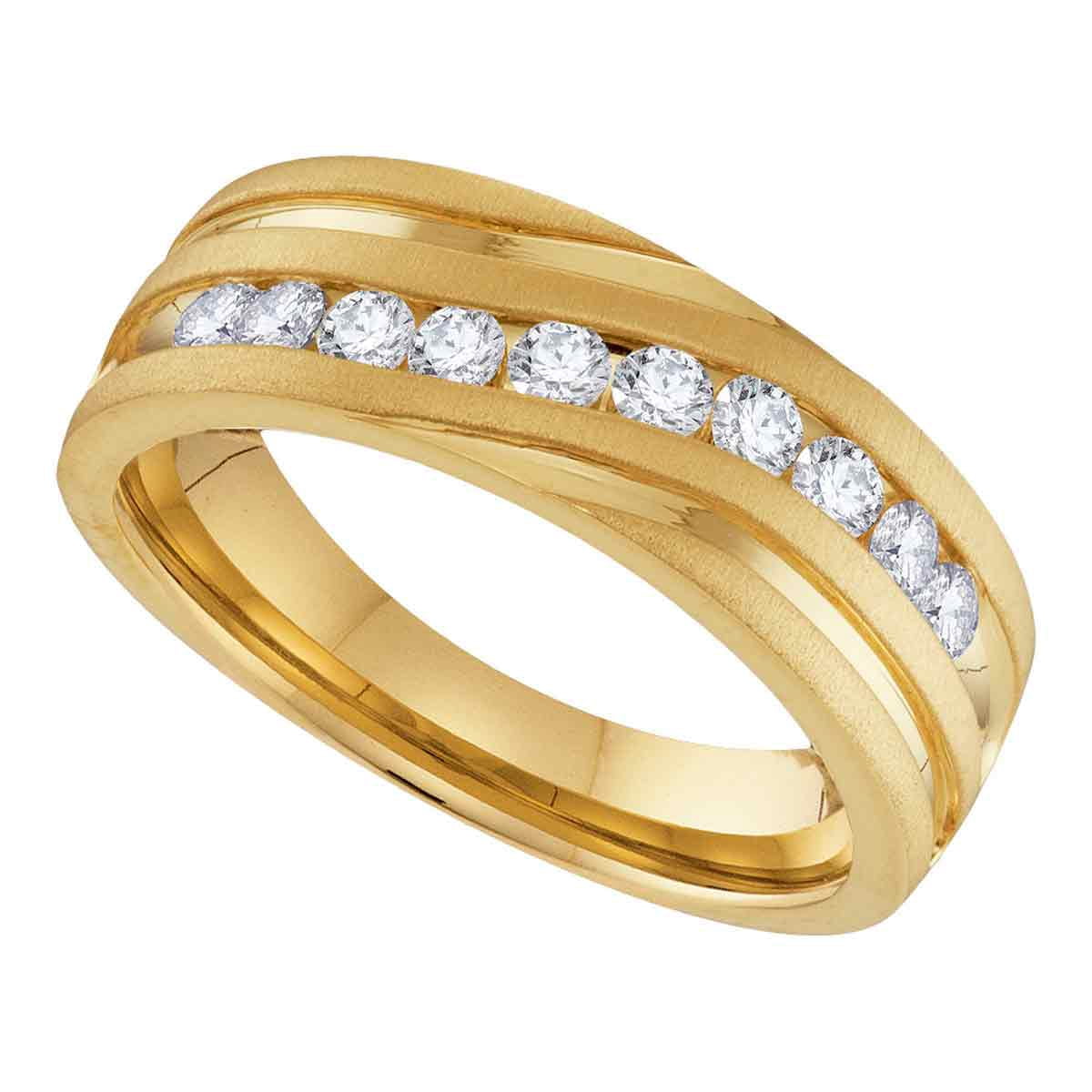 10k Yellow Gold Mens Round Diamond Channel-set Wedding Anniversary Band ...
