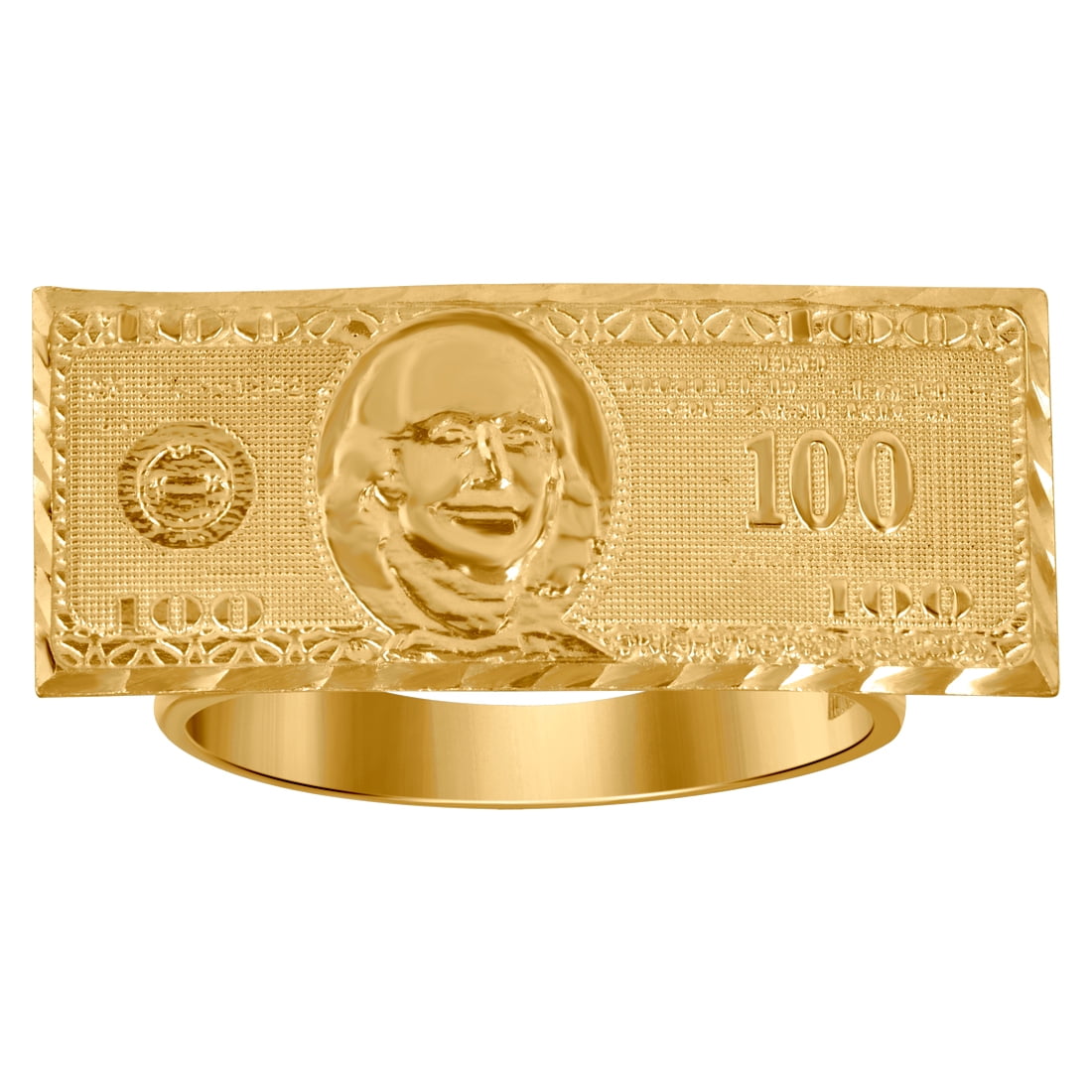 10k Yellow Gold Mens Sparkle-Cut Fashion Currency Dollar Bill Ring Ring ...