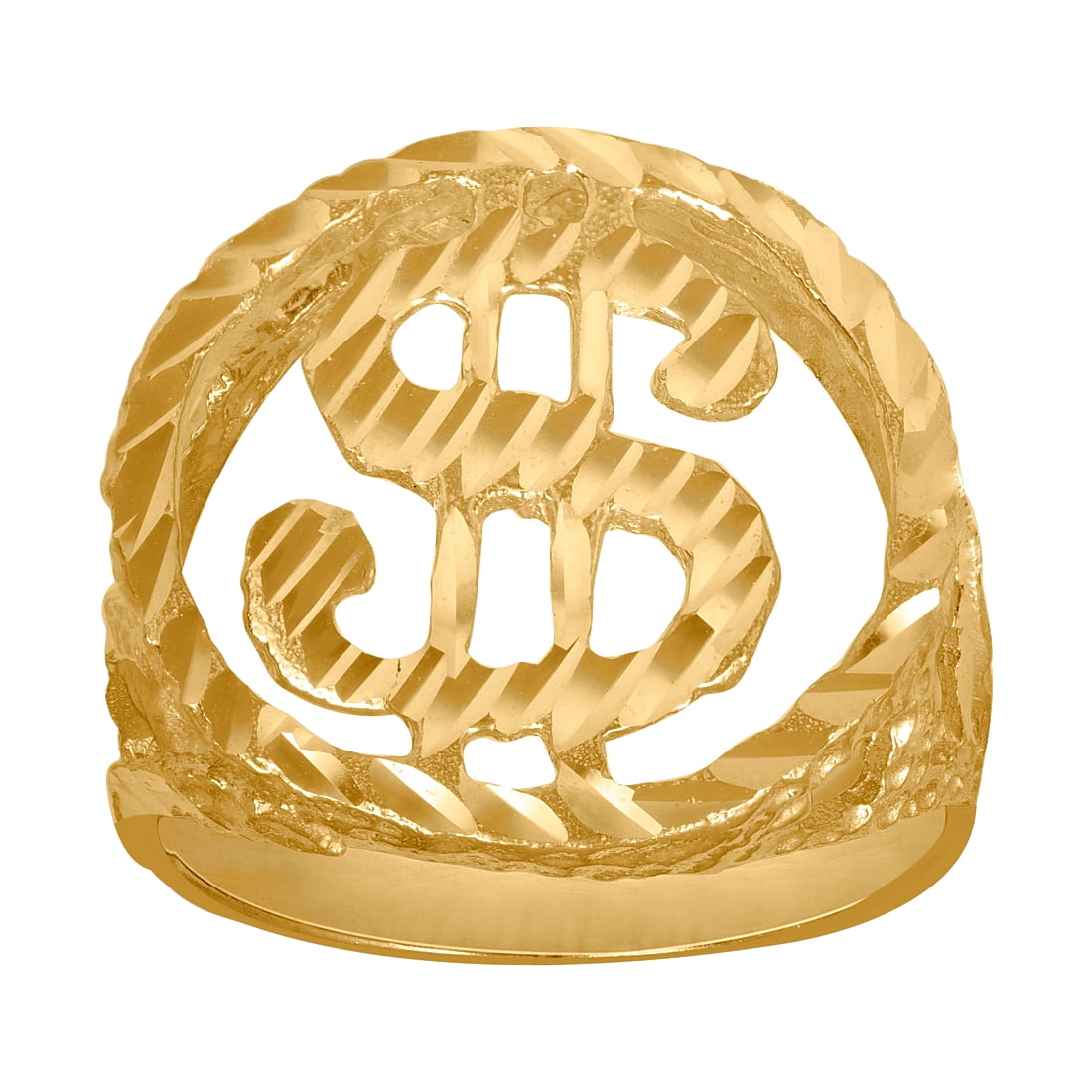 10k Yellow Gold Mens Sparkle Cut Fashion Currency Dollar Sign Ring-Ring ...