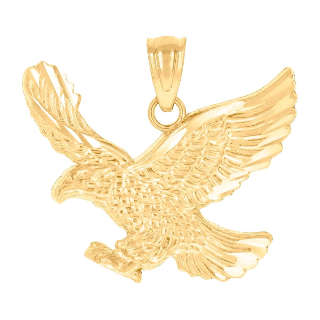 10k Yellow Gold Mens Sparkle Cut Flying Eagle Bird Charm Pendant 19 ...
