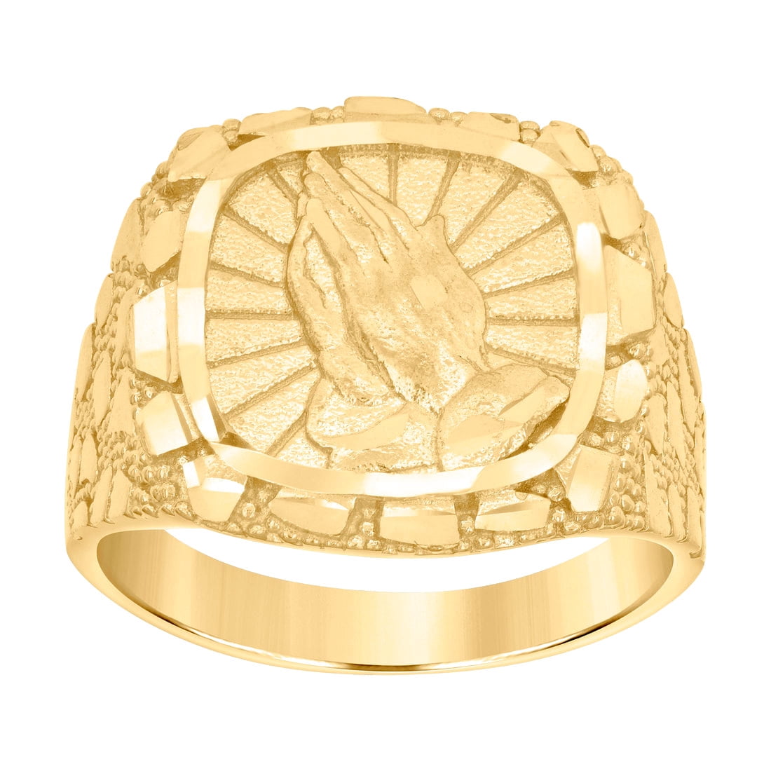 10k Yellow Gold Mens Sparkle Cut Praying Hands Symbol Religious Ring 18 ...