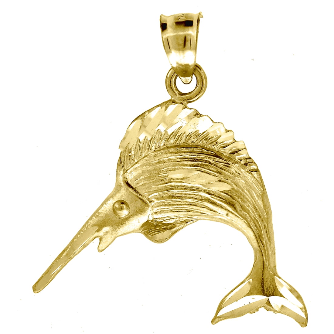10k Yellow Gold Mens Sparkle-Cut Textured Marlin Animal Sealife Fish ...