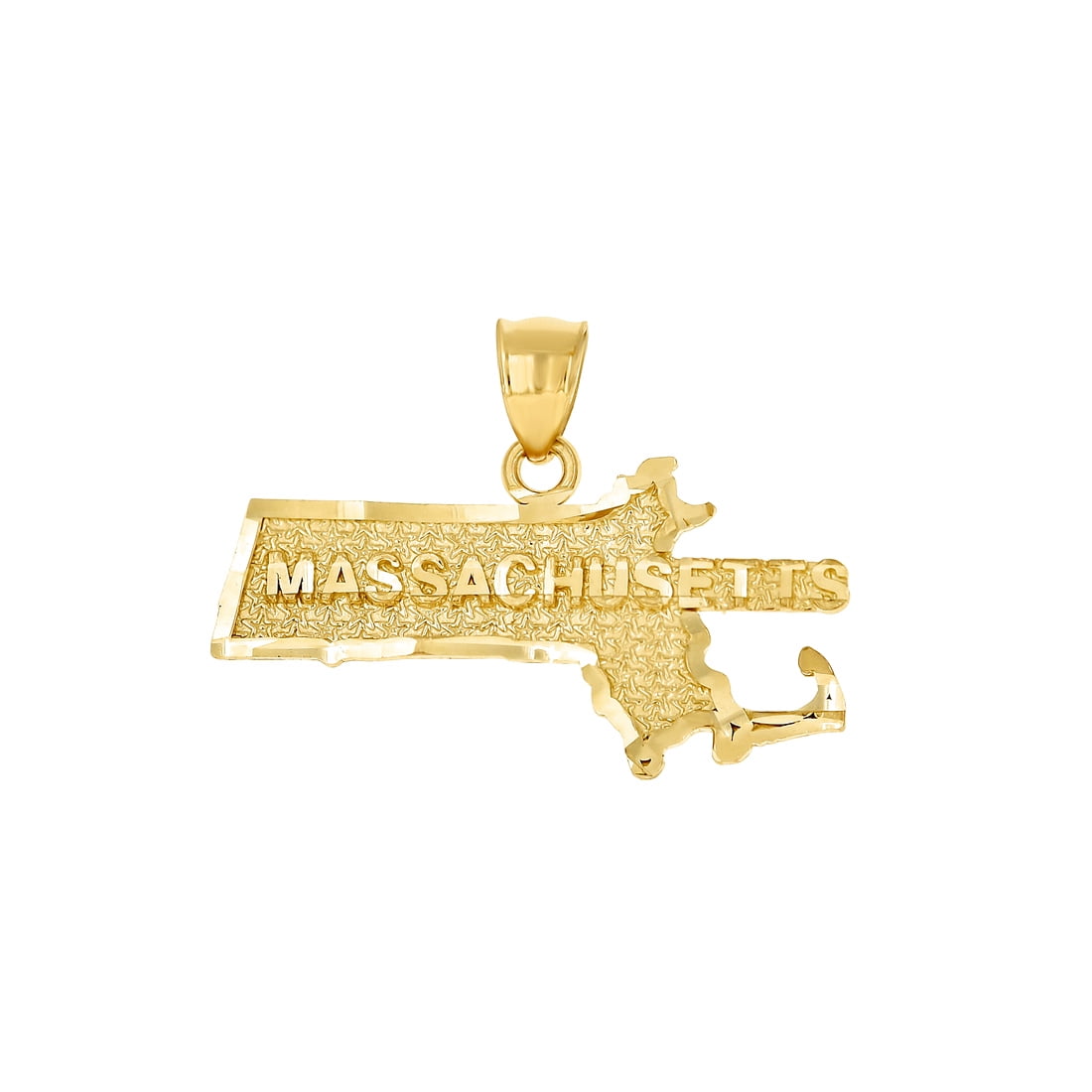 10k Yellow Gold Mens Textured Massachusetts State Map Charm Pendant 19 ...