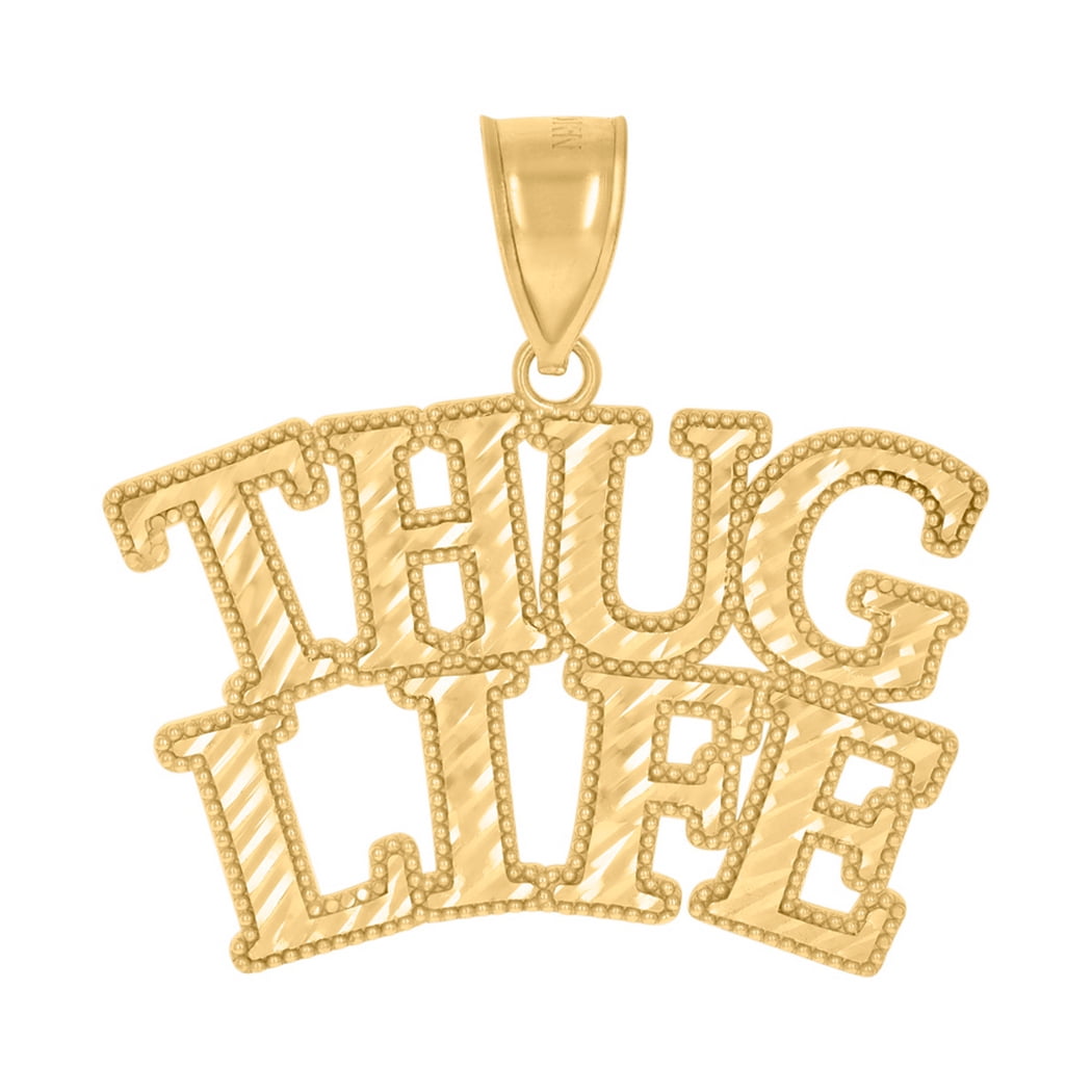 10k Yellow Gold Mens Thug Life Talking Fashion Charm Pendant Necklace ...