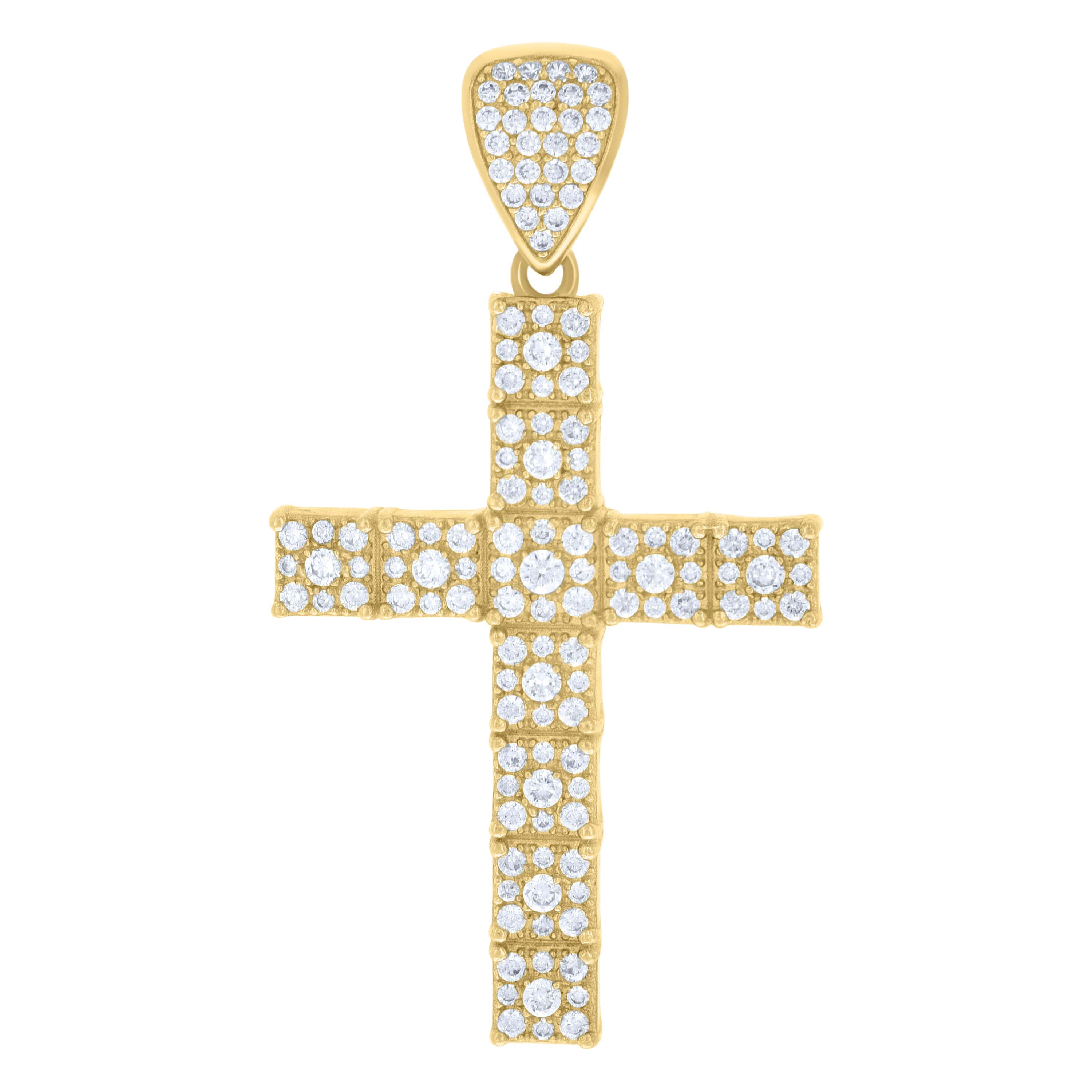 10k Yellow Gold Mens Women Cubic Zirconia Cross Religious Charm Pendant ...