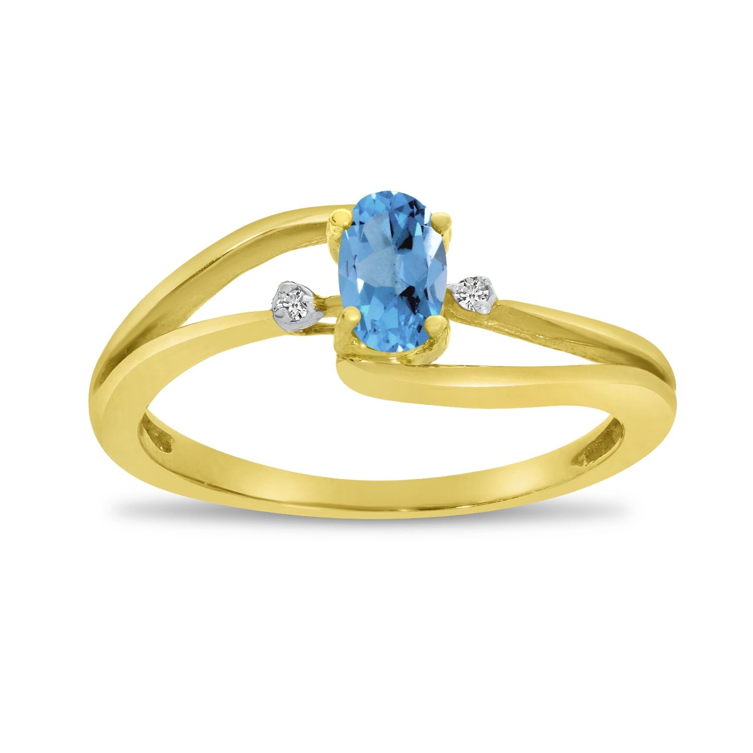 10k Yellow Gold Oval Blue Topaz And Diamond Wave Ring - Walmart.com