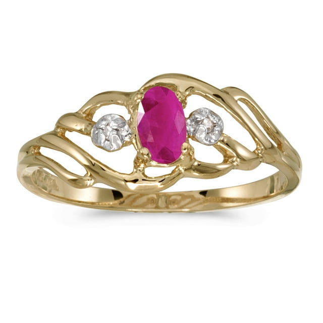 10k Yellow Gold Oval Ruby And Diamond Ring - Walmart.com