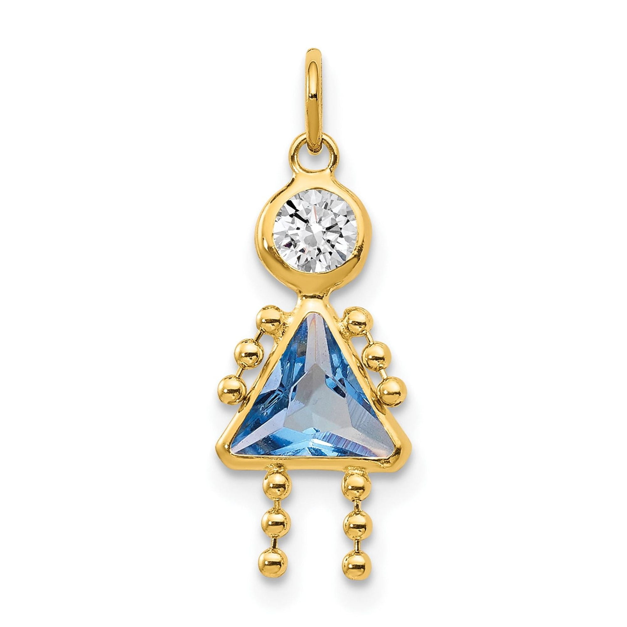 10k Yellow Gold Pendant for Women with White Round Stone Head and Blue ...