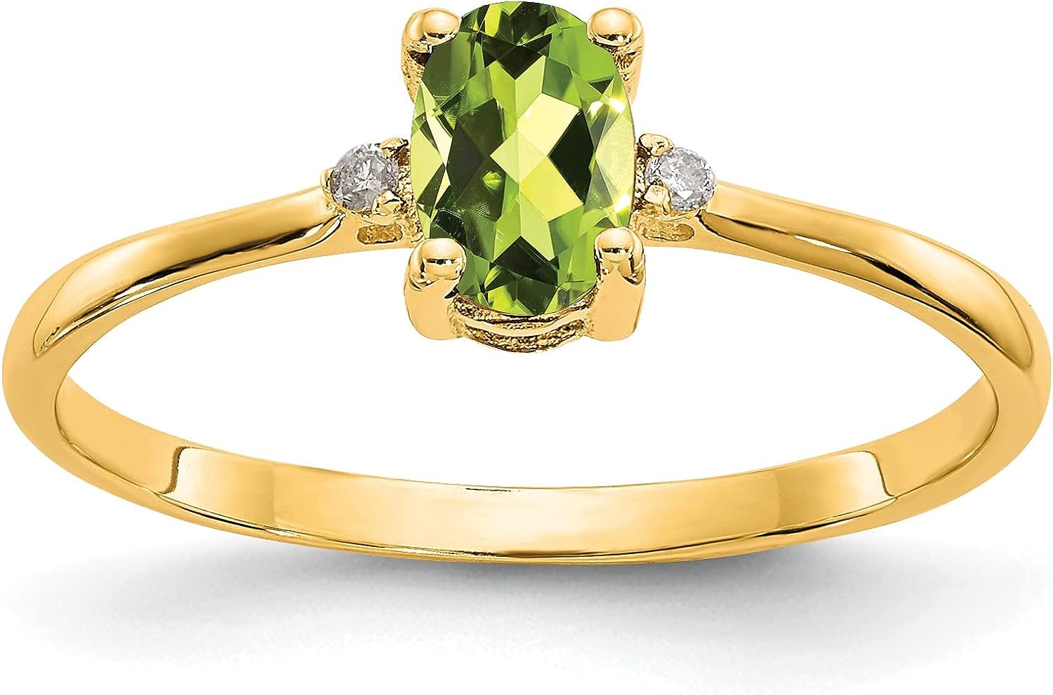 10k Yellow Gold Polished Genuine Diamond & Peridot Birthstone Ring ...