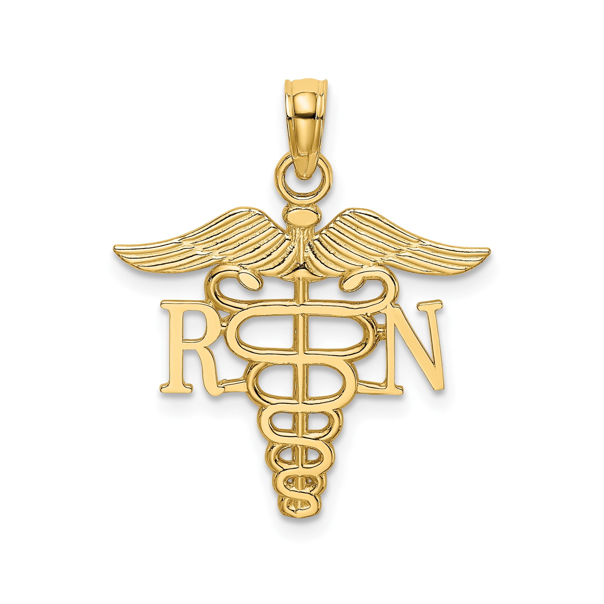 10k Yellow Gold RN Pendant Necklace Charm with Caduceus Symbol, Medical ...