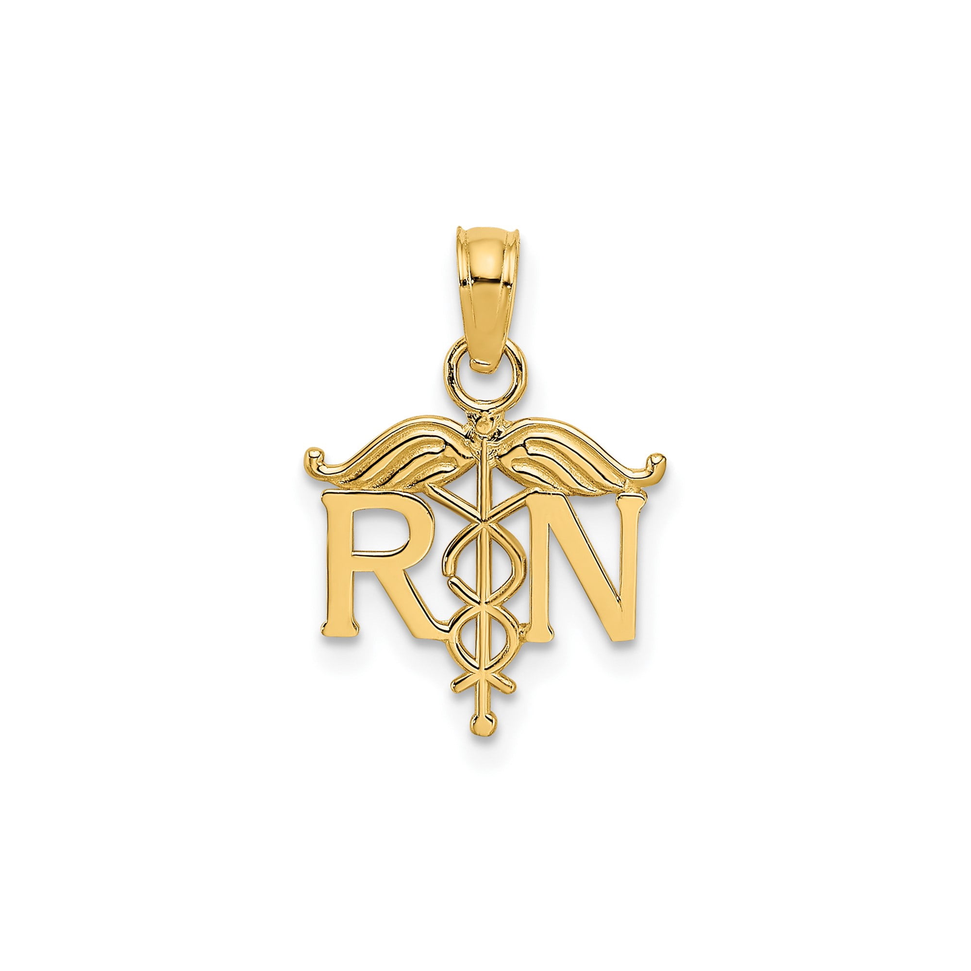 10k Yellow Gold RN Pendant with Caduceus Symbol, Medical Necklace for ...