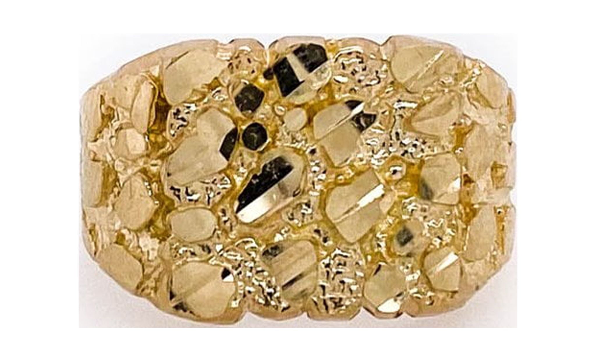 10k Yellow Gold, Intricately Designed Rectangle Nugget Small Pinky Ring ...